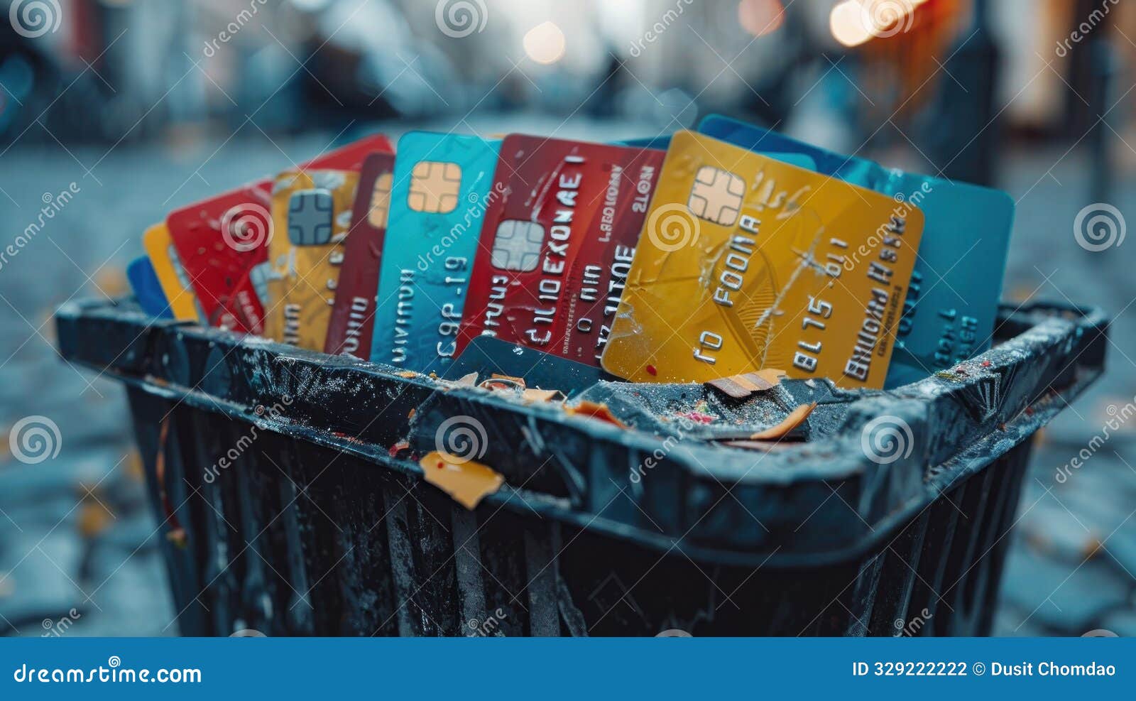 Debt Freedom Symbolized by Torn-Up Credit Cards in Trash Bin Stock ...