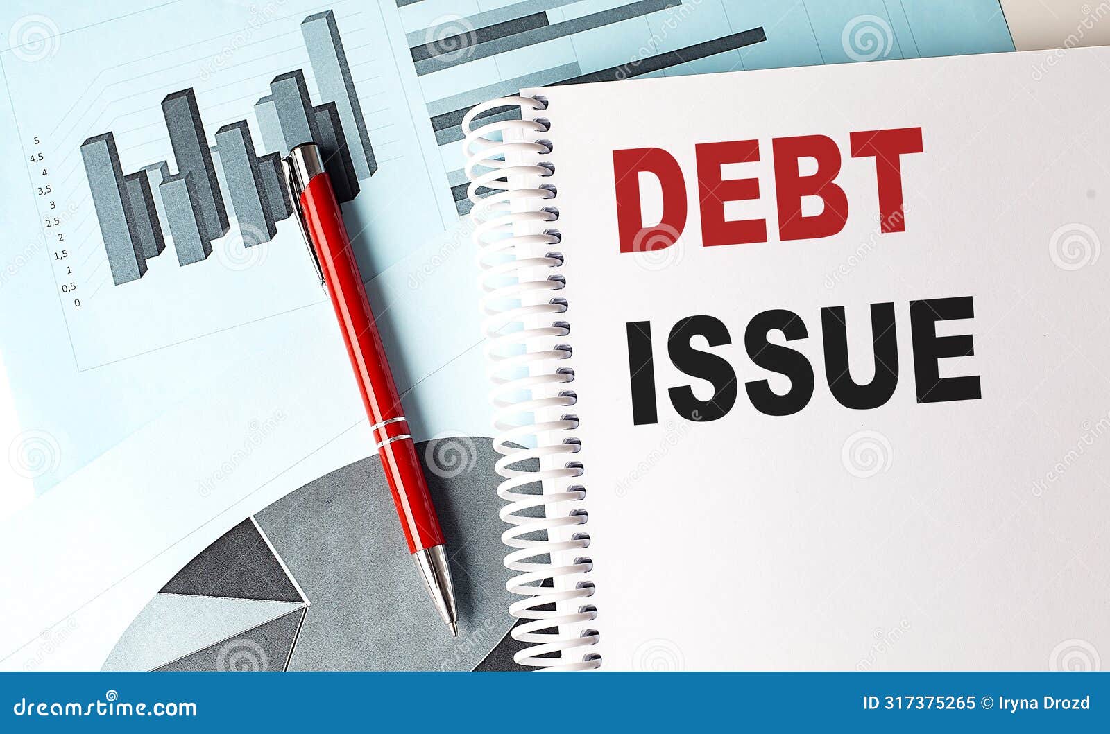 DEBT ISSUE Text on Notebook on Chart Background Stock Image - Image of ...