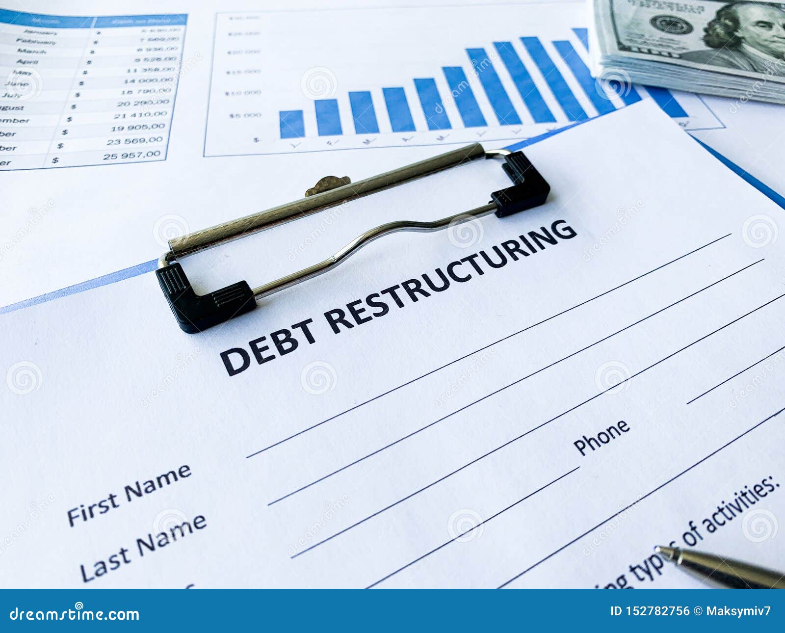 Debt Restructuring Document with Graph on Table. Stock Photo - Image of ...
