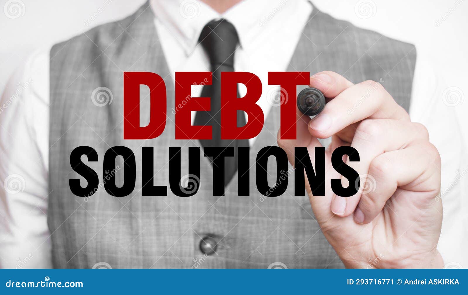 DEBT SOLUTIONS Word Made by Marker and Hand Stock Illustration ...