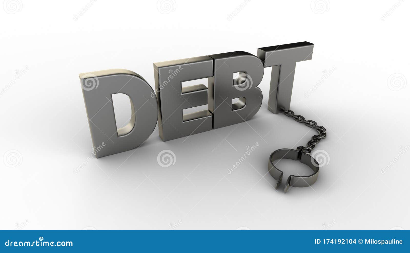 Debt Text with Chain and Shackles Isolated on a White Background. 3D ...
