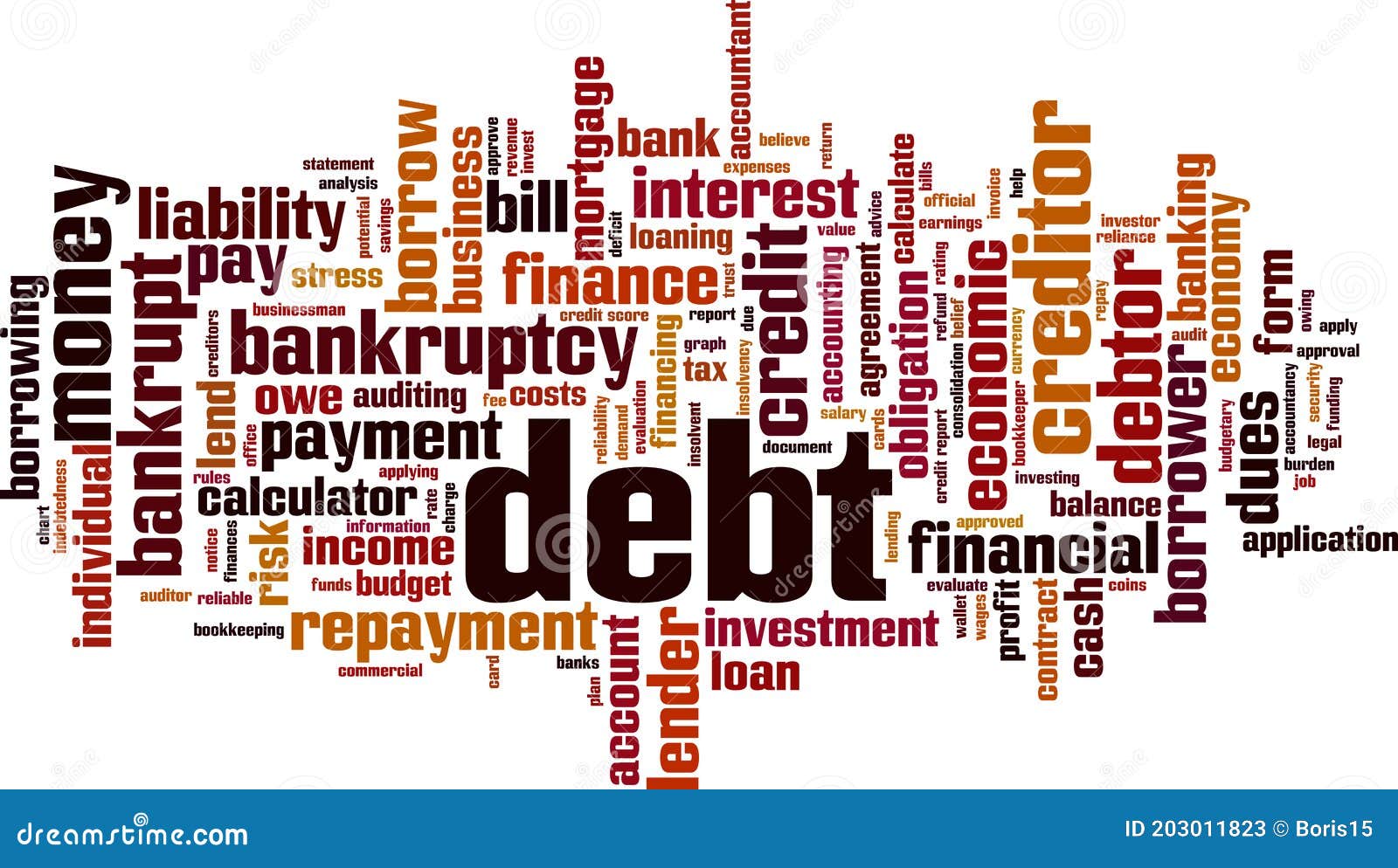 Debt word cloud stock vector. Illustration of dues, creditor - 203011823