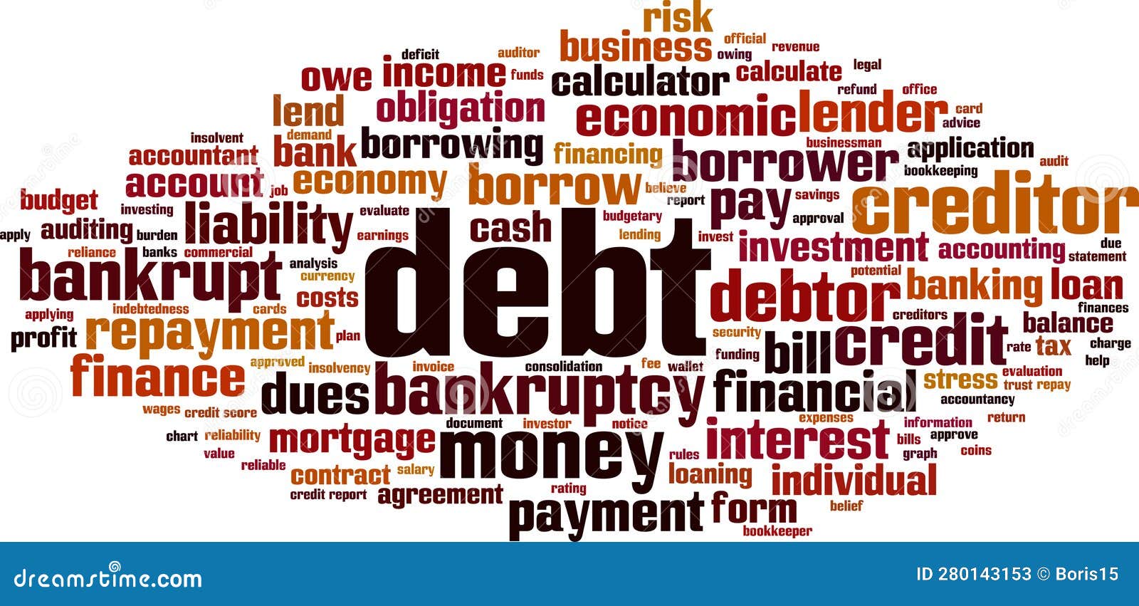 Debt word cloud stock vector. Illustration of financial - 280143153