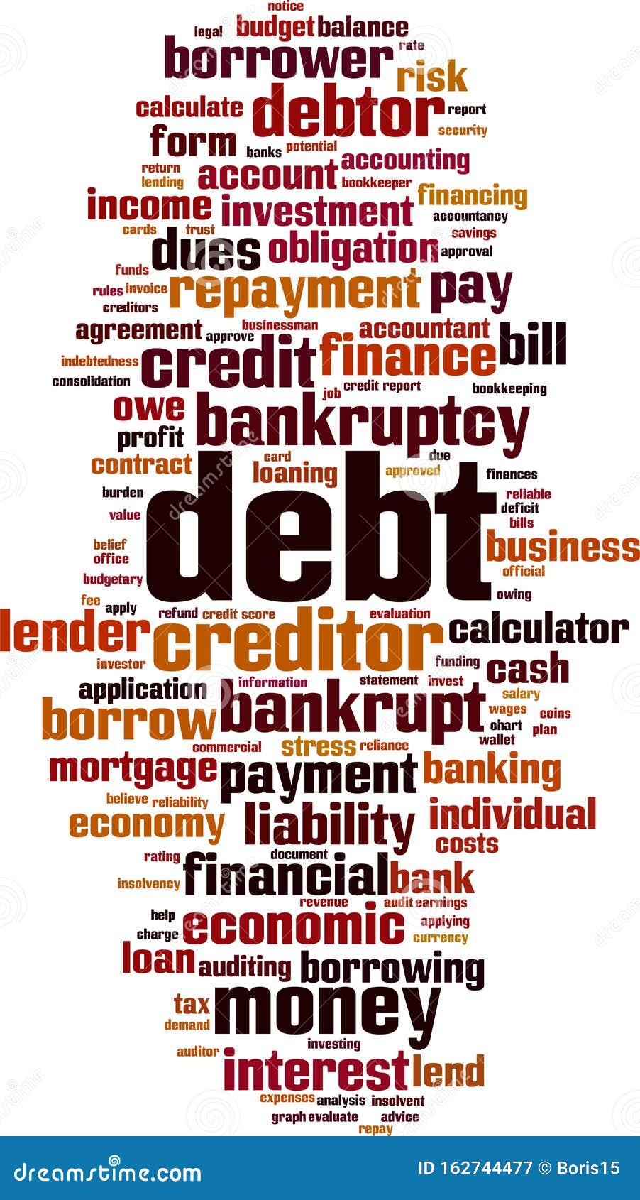 Debt word cloud stock vector. Illustration of concept - 162744477
