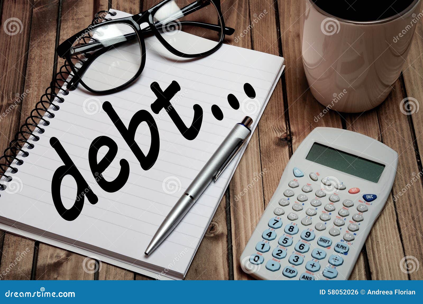 Debt word stock photo. Image of horizontal, calculator - 58052026