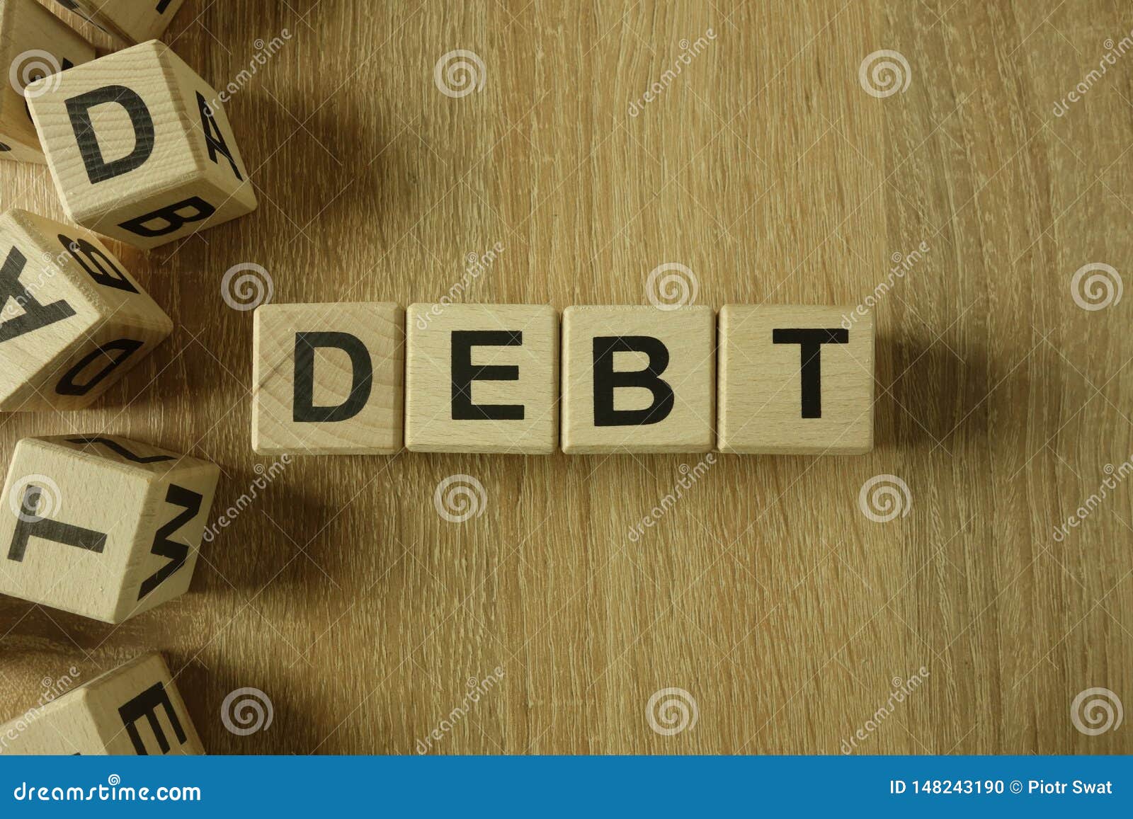 Debt Word from Wooden Blocks Stock Photo - Image of decrease, financial ...