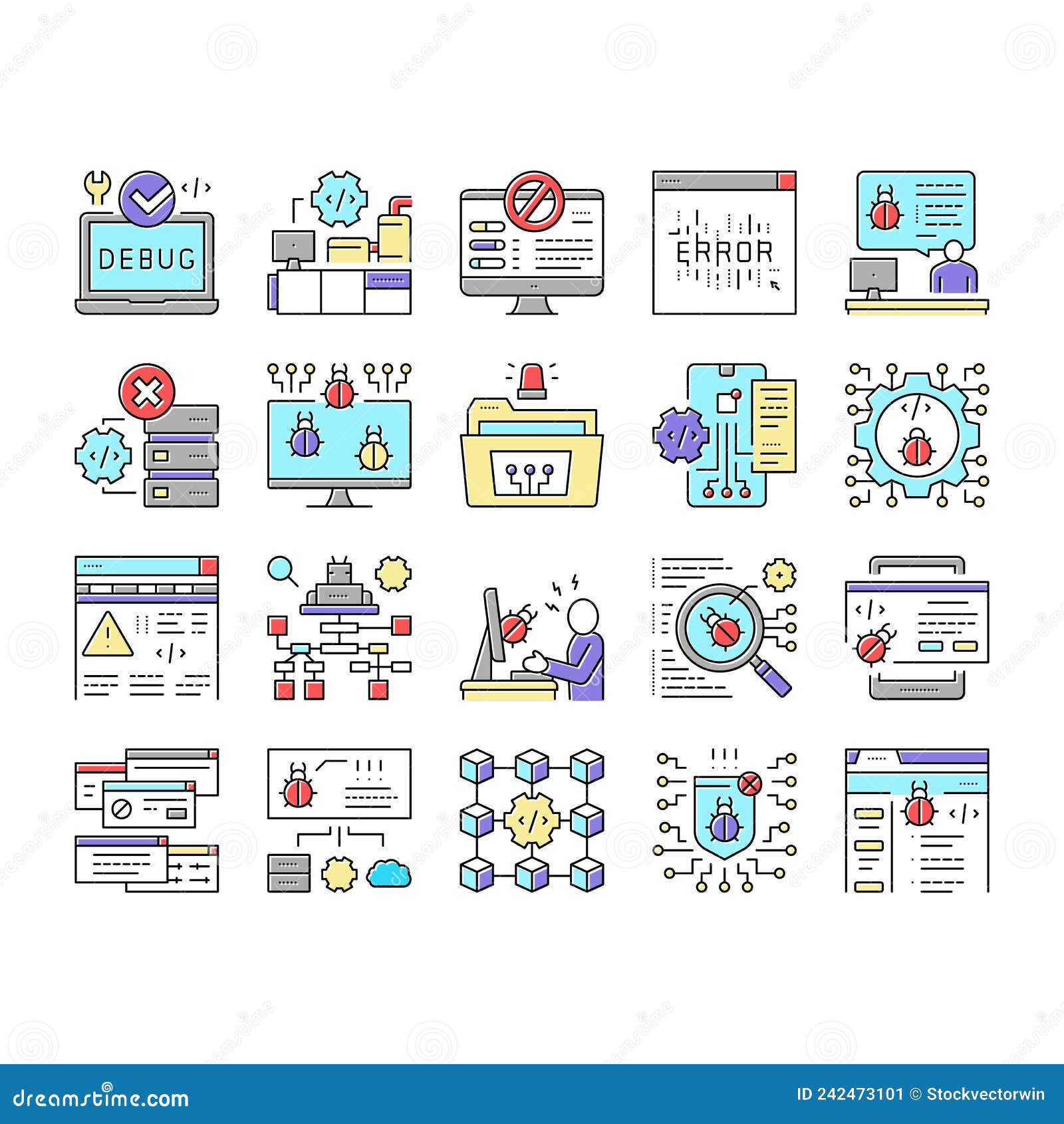 Debug Research and Fix Collection Icons Set Vector . Stock Vector ...