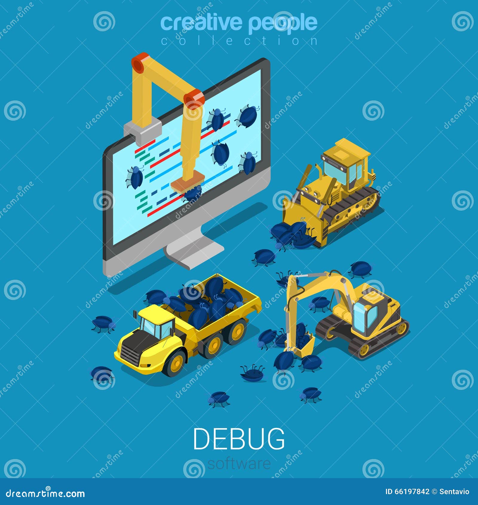 Debug Software Code Building Debugging Huge Bug Vector Isometric Stock