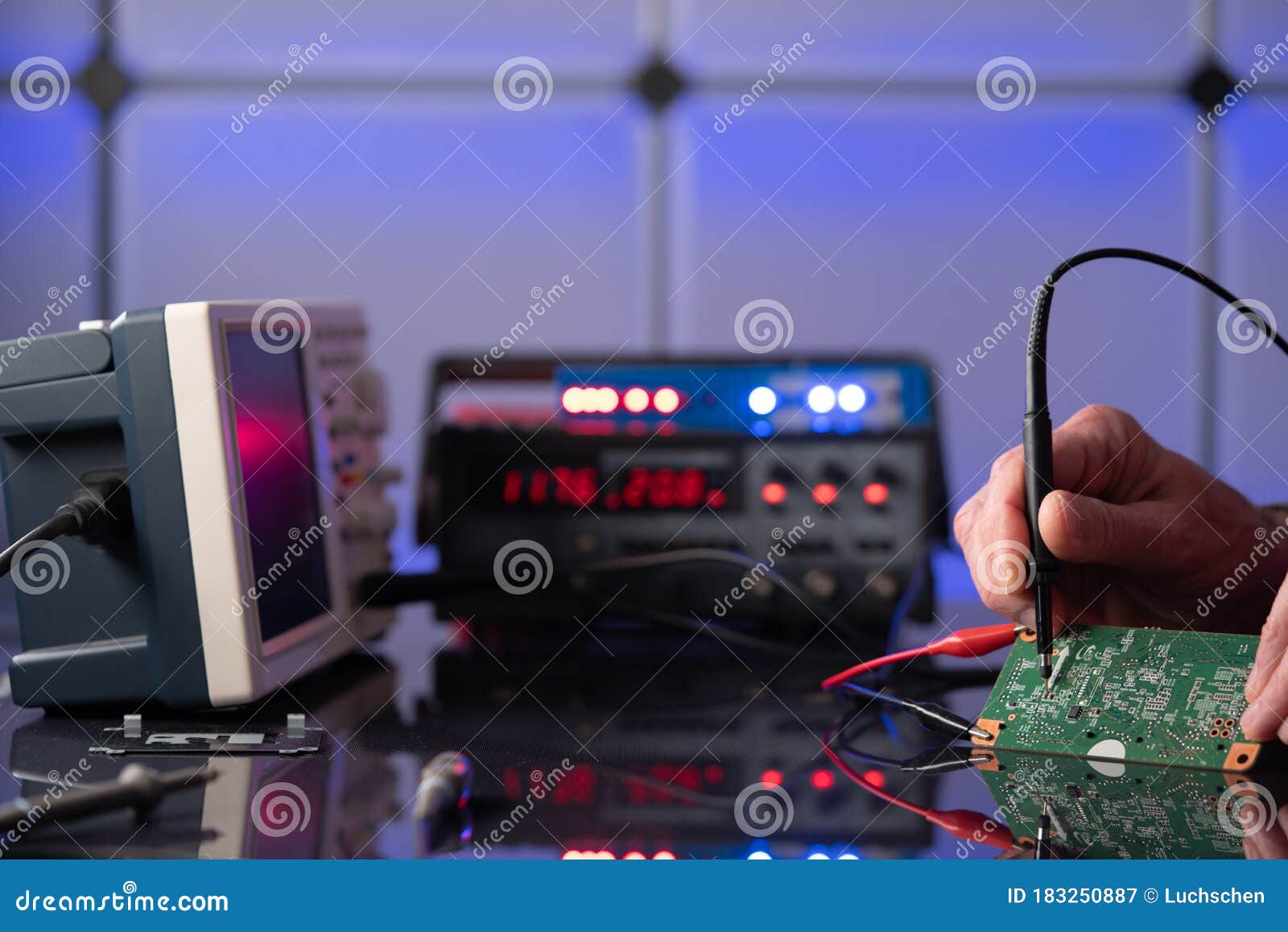 Debugging Electronics Device. PCB Witch Microcontroller in Electronics ...