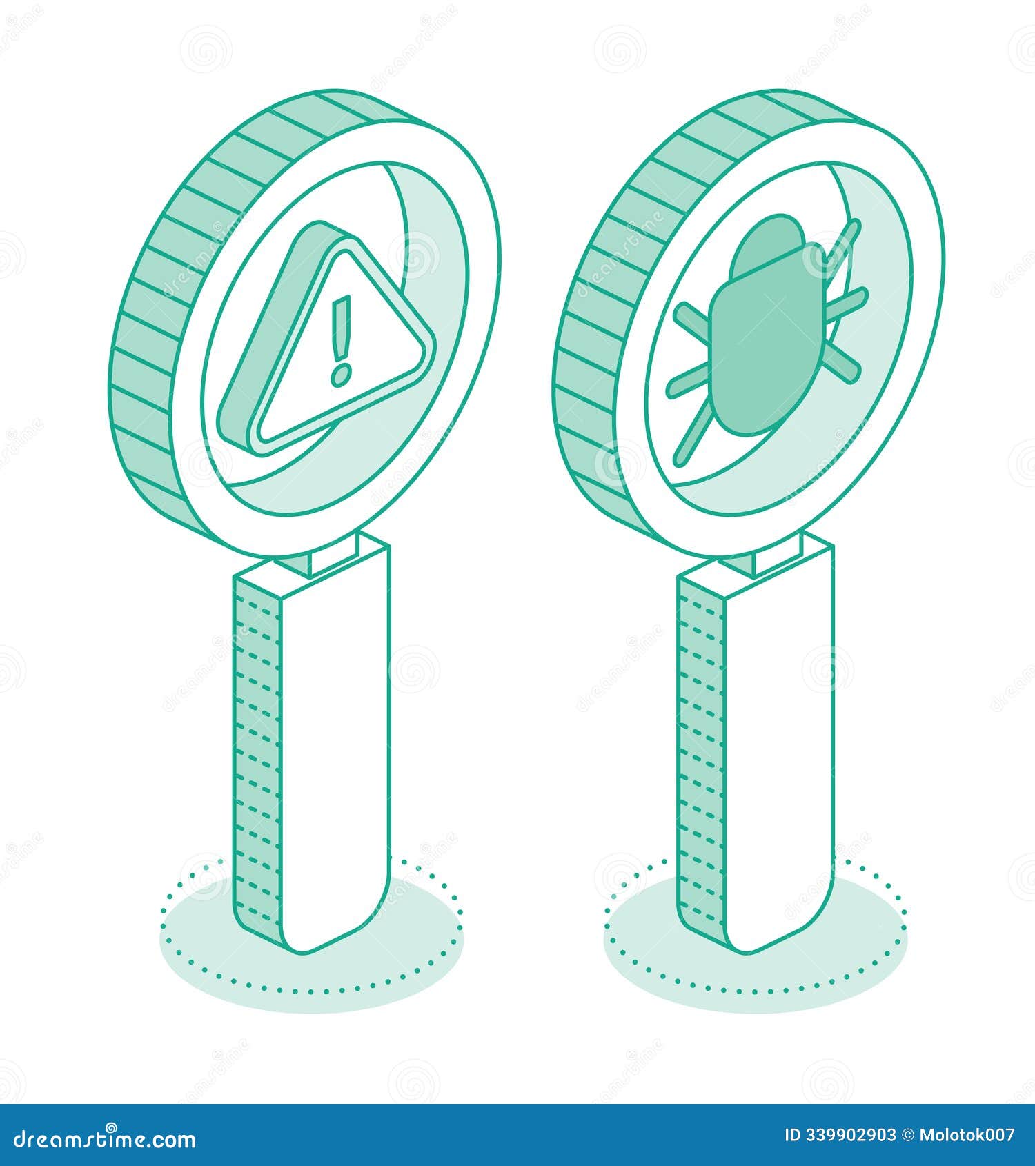Debugging. Magnifying Glass With Bug And Exclamation Mark Isolated On ... Debugging. Magnifying Glass With Bug And Exclamation Mark Isolated On ...