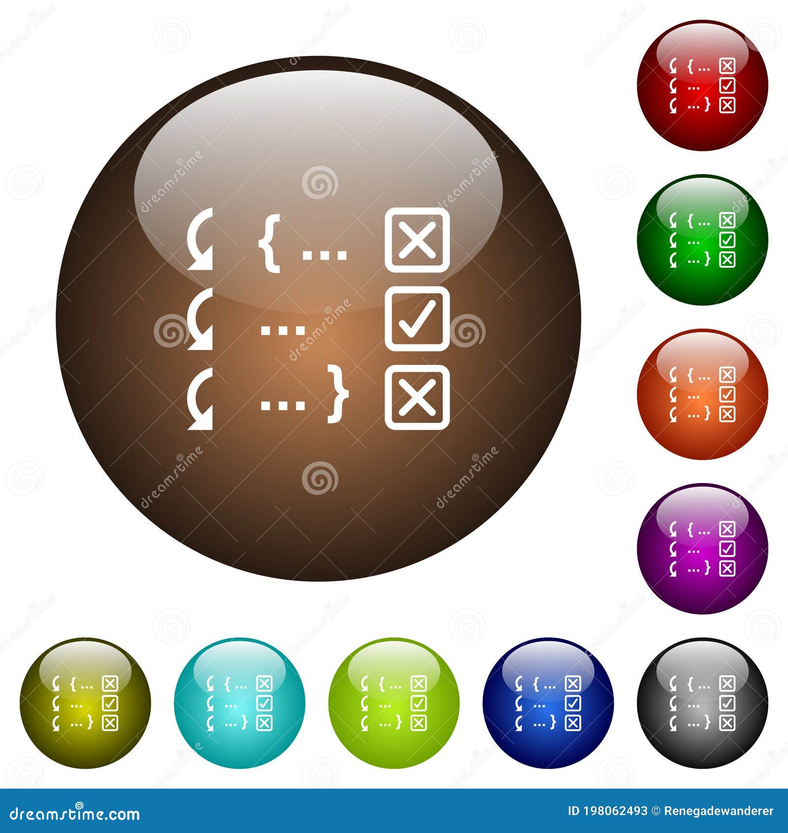 Debugging Program White Icons On Edged Square Buttons Cartoon Vector ...
