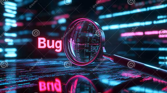 Debugging Software Magnifying Glass on Code Bug Detection Stock Image - Image of system, error ...