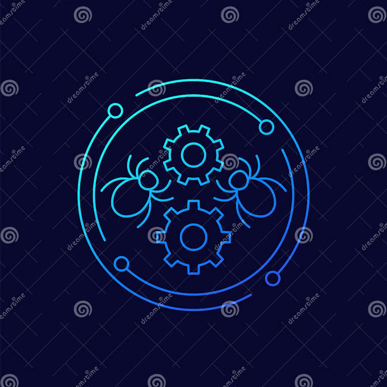 Debugging and Testing Line Icon with Bugs, Vector Stock Vector ...