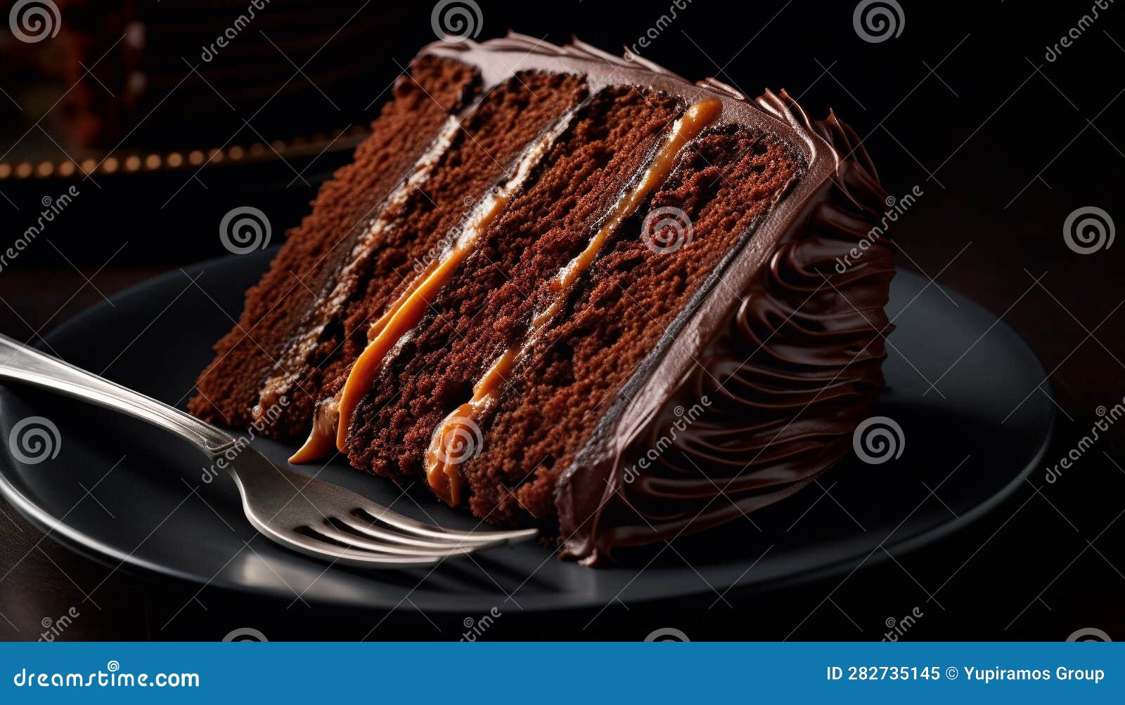 Decadent Chocolate Cake Slice with Creamy Icing on Fancy Plate ...