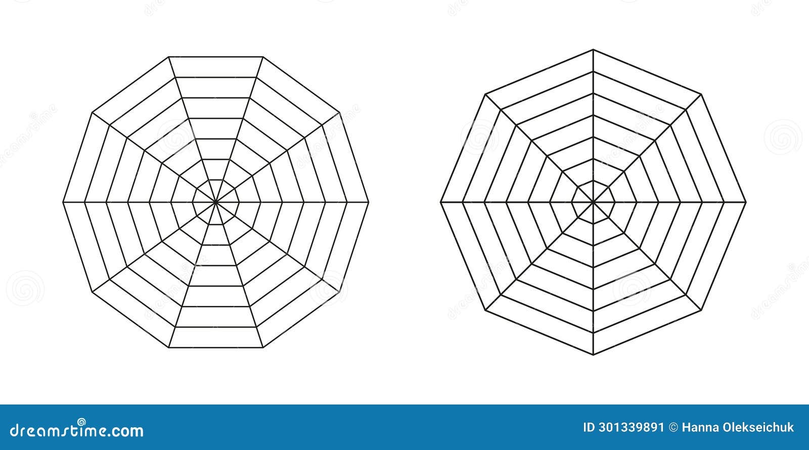 Octagon Radar Chart, Kiviat Diagram Or Spider Graph Template Isolated ...