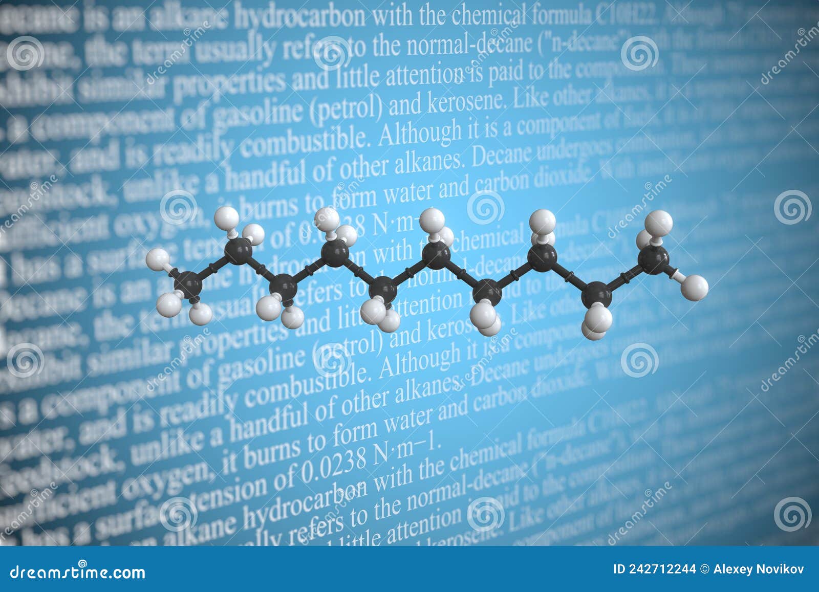 Decane Scientific Molecular Model, 3D Rendering Stock Illustration ...