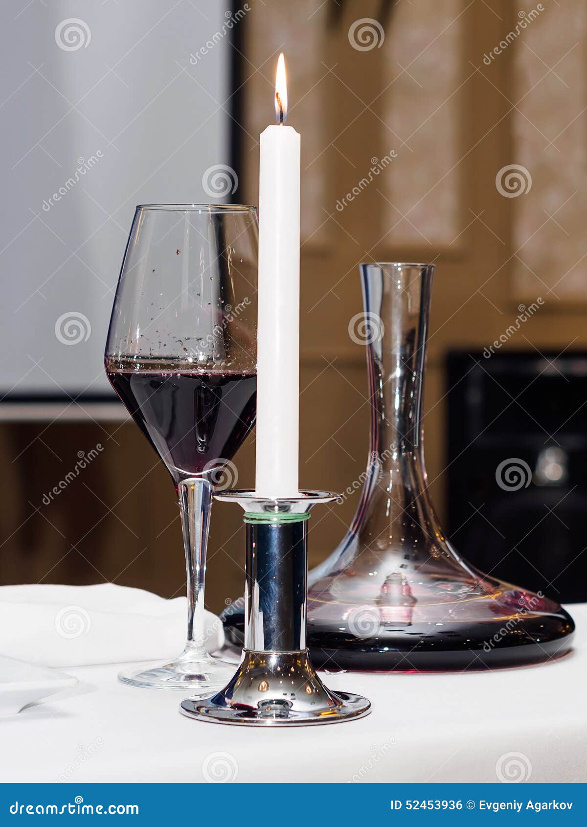 Decanter, Wine Glass, Candle for Wine Tasting Stock Photo - Image of ...
