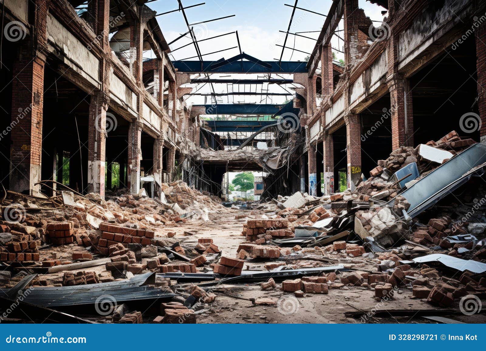 Decayed Brick Building Interior with Exposed Walls, Debris, and Decay ...
