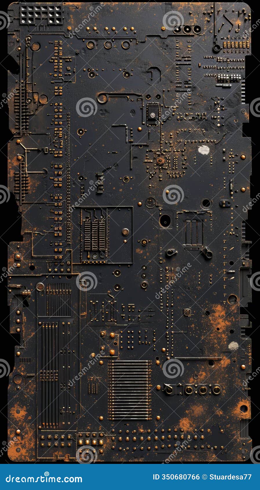 Decayed Circuit Board with Rust and Worn Metallic Components Stock ...