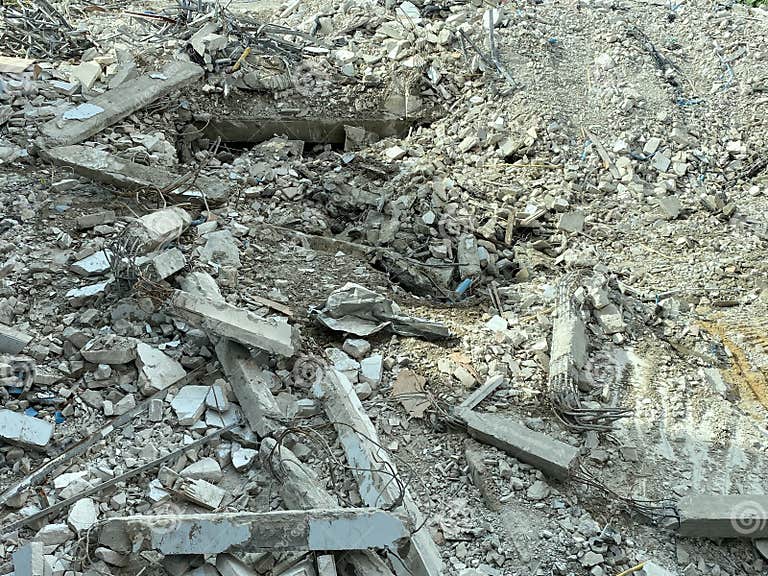 Decayed Concrete from a Collapsed Building Lots of Cement Debris Piled ...