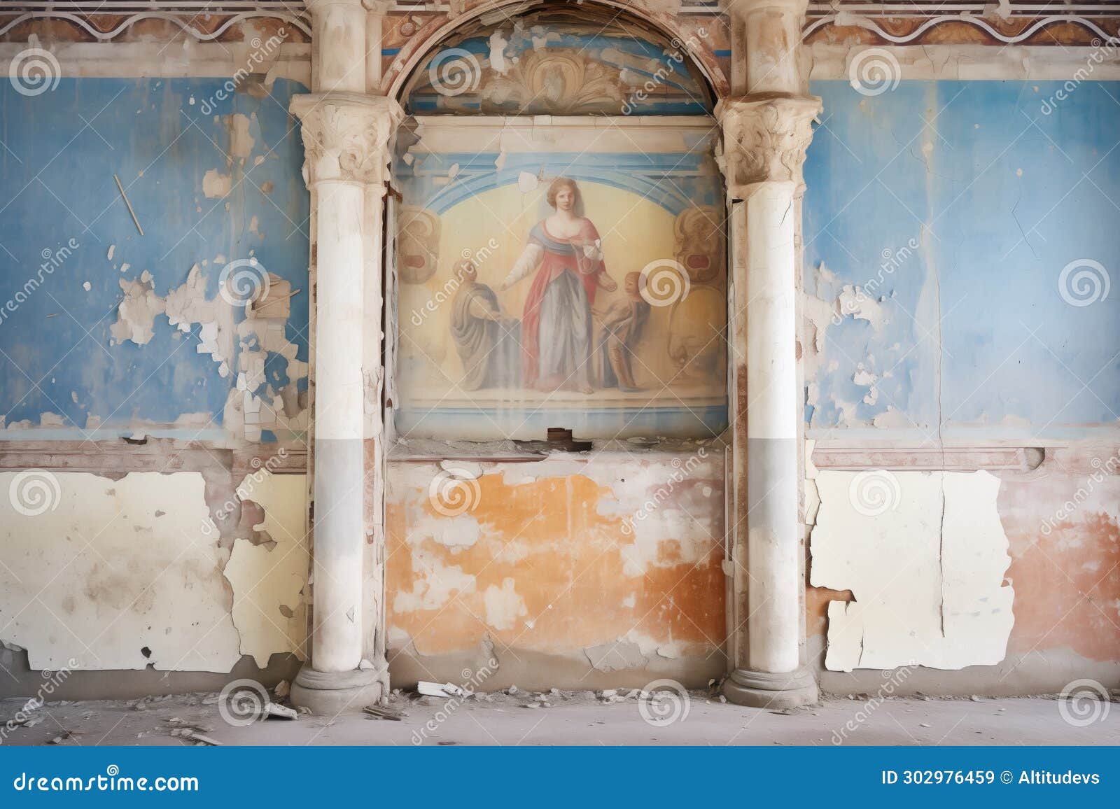 Decayed Frescoes on a Crumbling Ruins Interior Wall Stock Image - Image ...