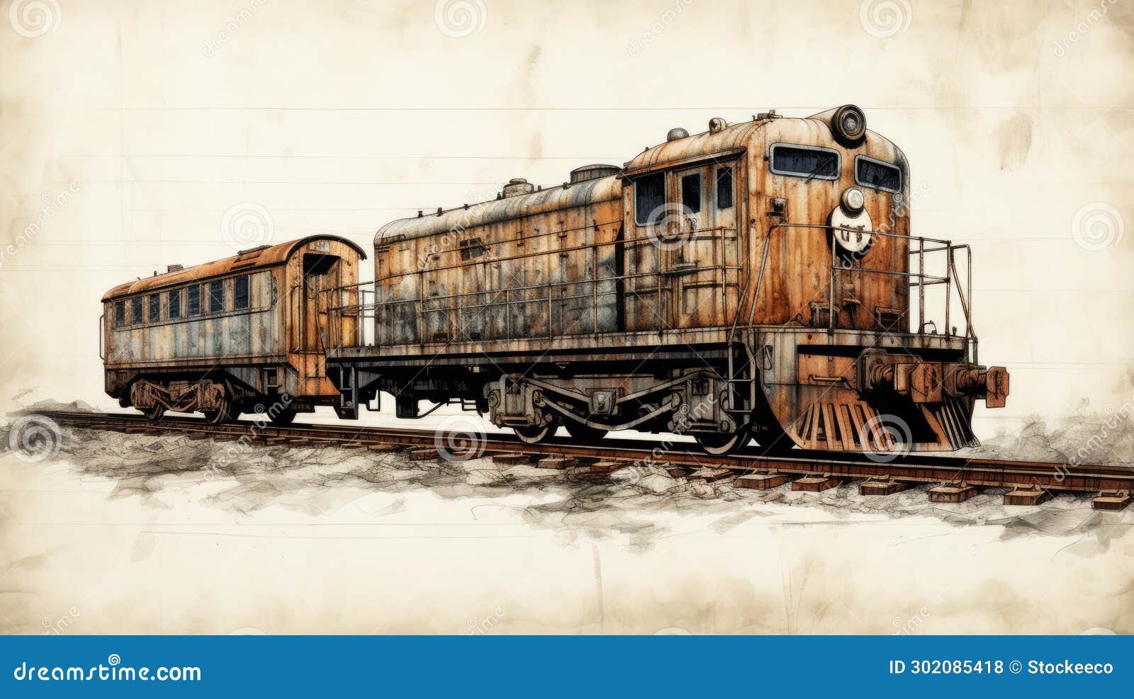 Decayed Railroad Tracks: Hyper-detailed Illustration with Distinctive ...