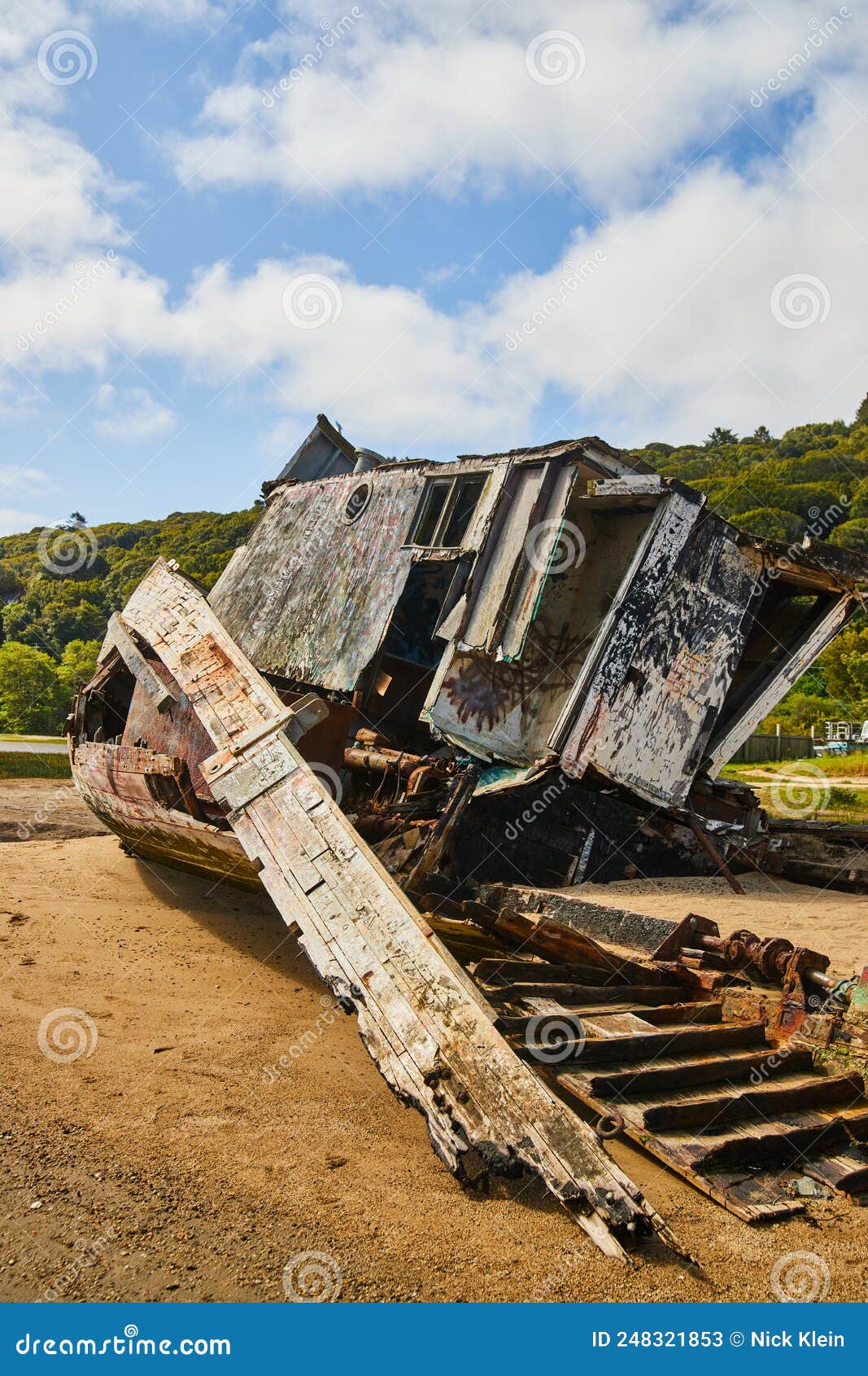 Decayed Shipwreck on Sandy Beach Completely Falling Apart Stock Image ...