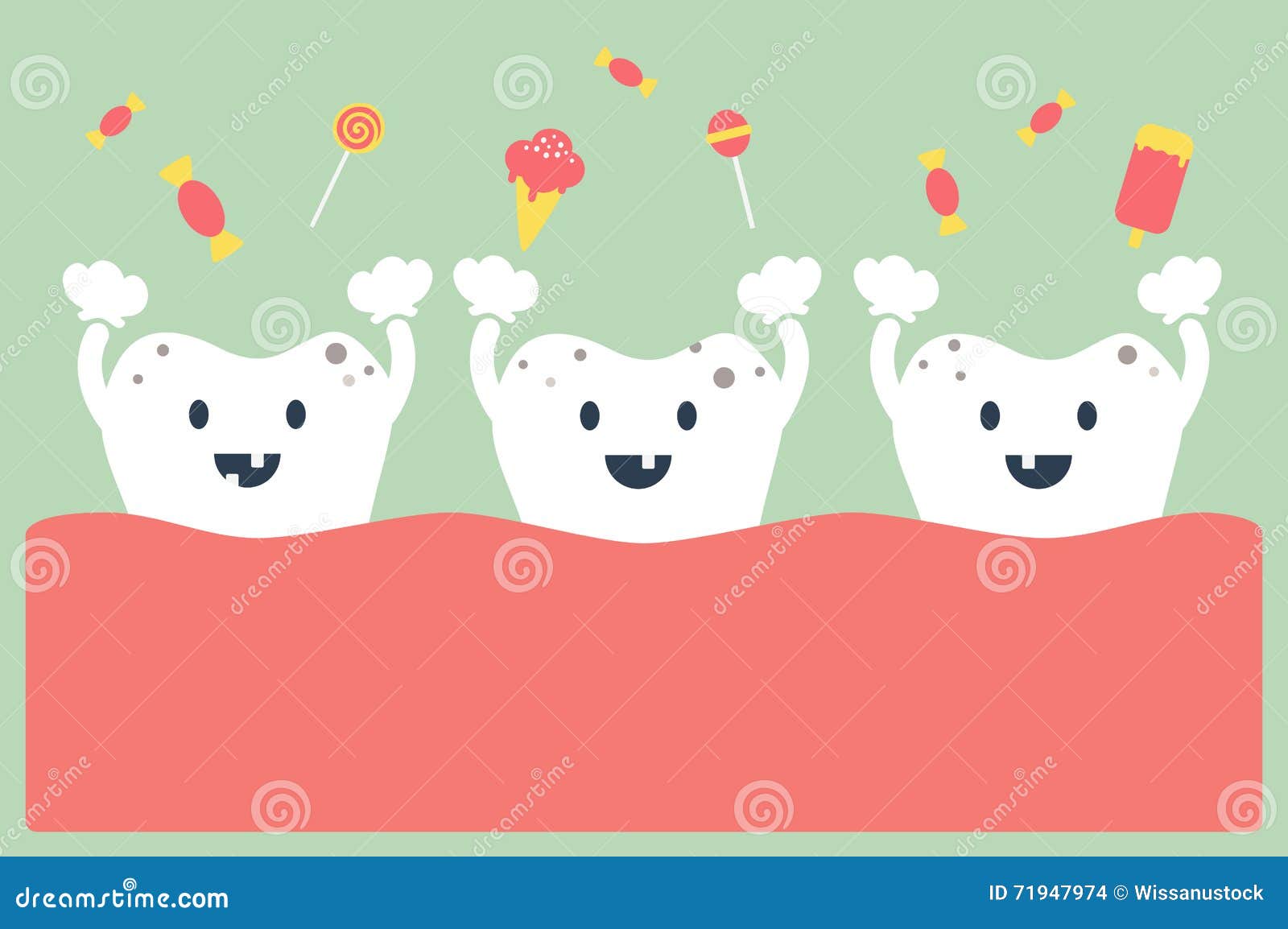 Kid Eat A Lot Of Sweets Cause Tooth Decay. Cartoon Vector ...