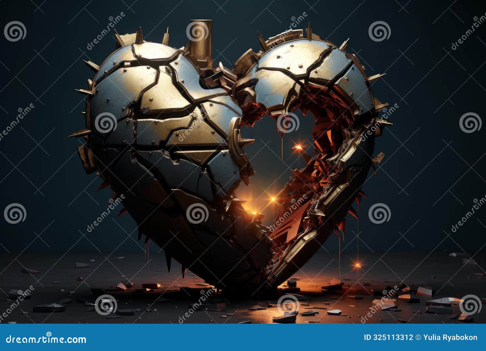 Decayed Torn Metal Heart. Generate Ai Stock Photo - Image of fractured ...