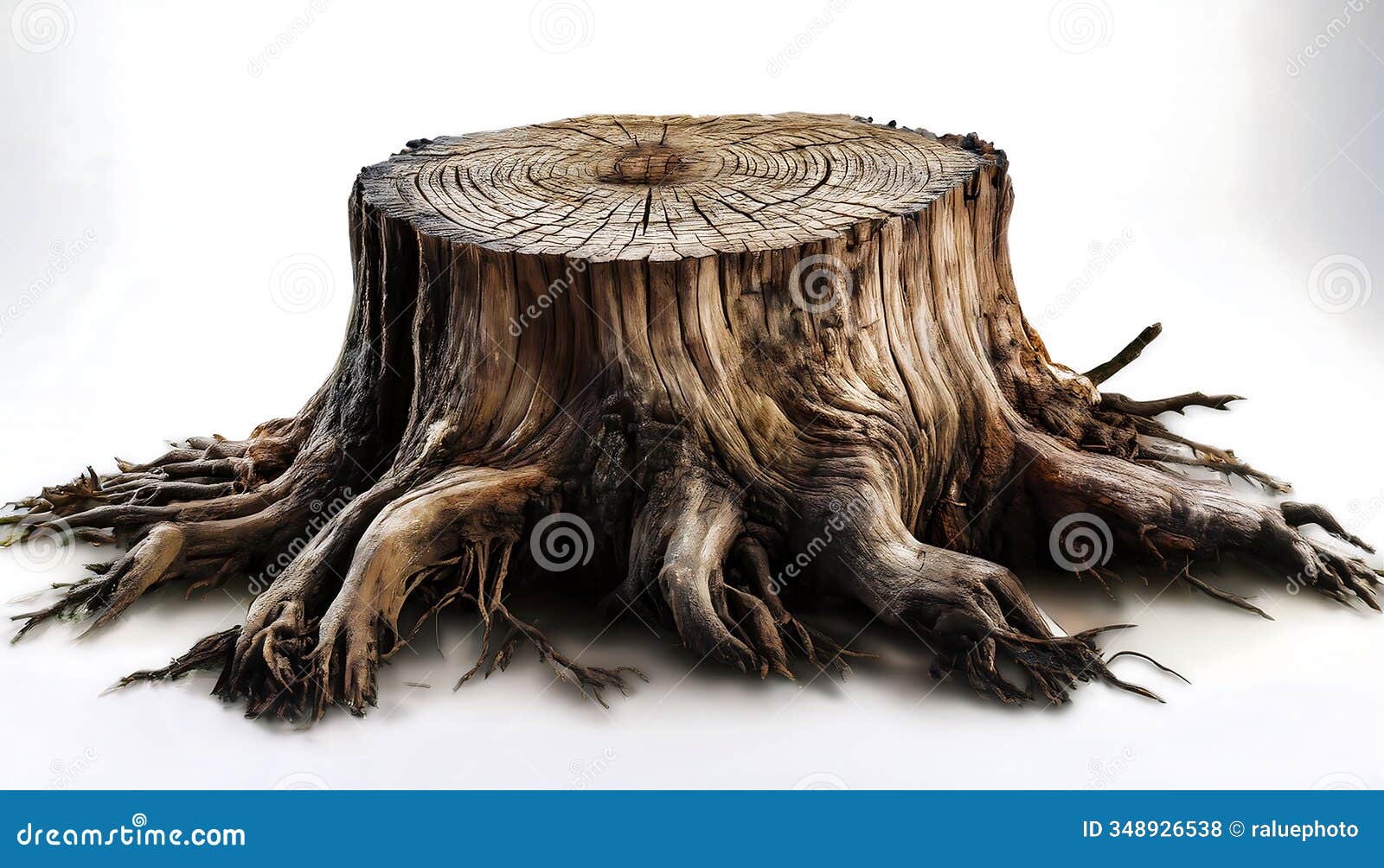 Decayed Tree Stump with Roots Protruding from a White Surface. There ...