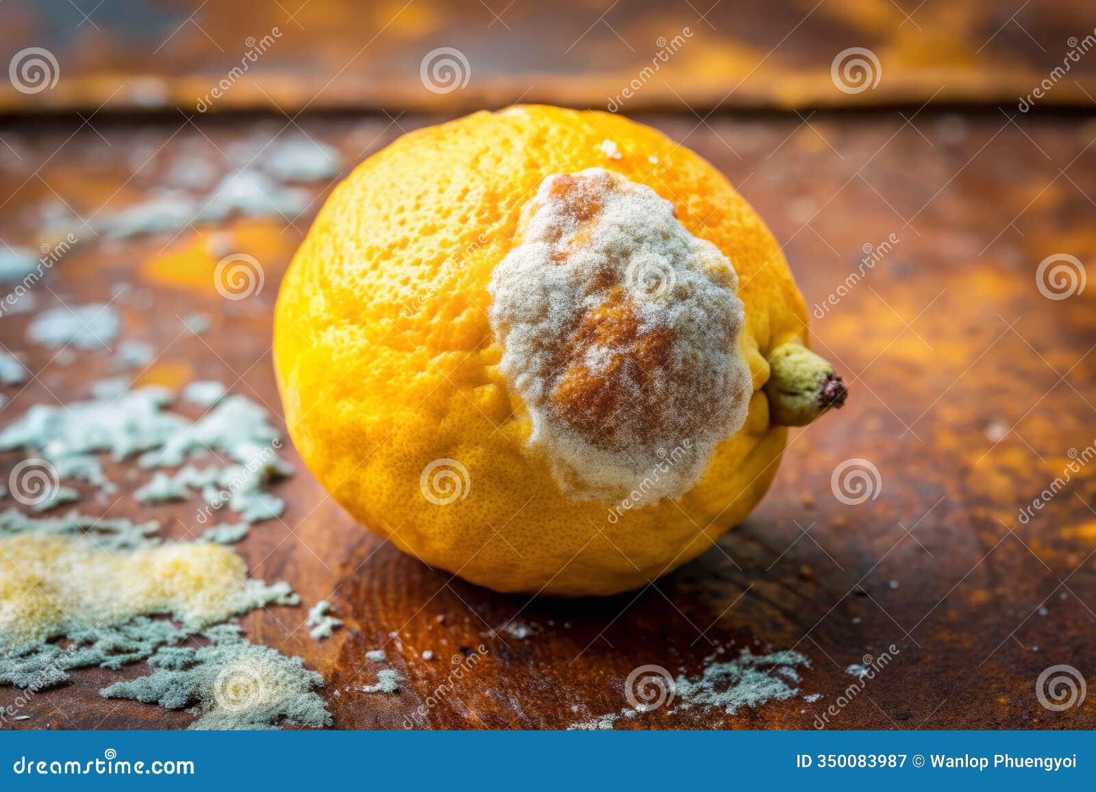 Decaying Lemon on Rusted Carton a Study in Spoilage and Rustic Texture ...
