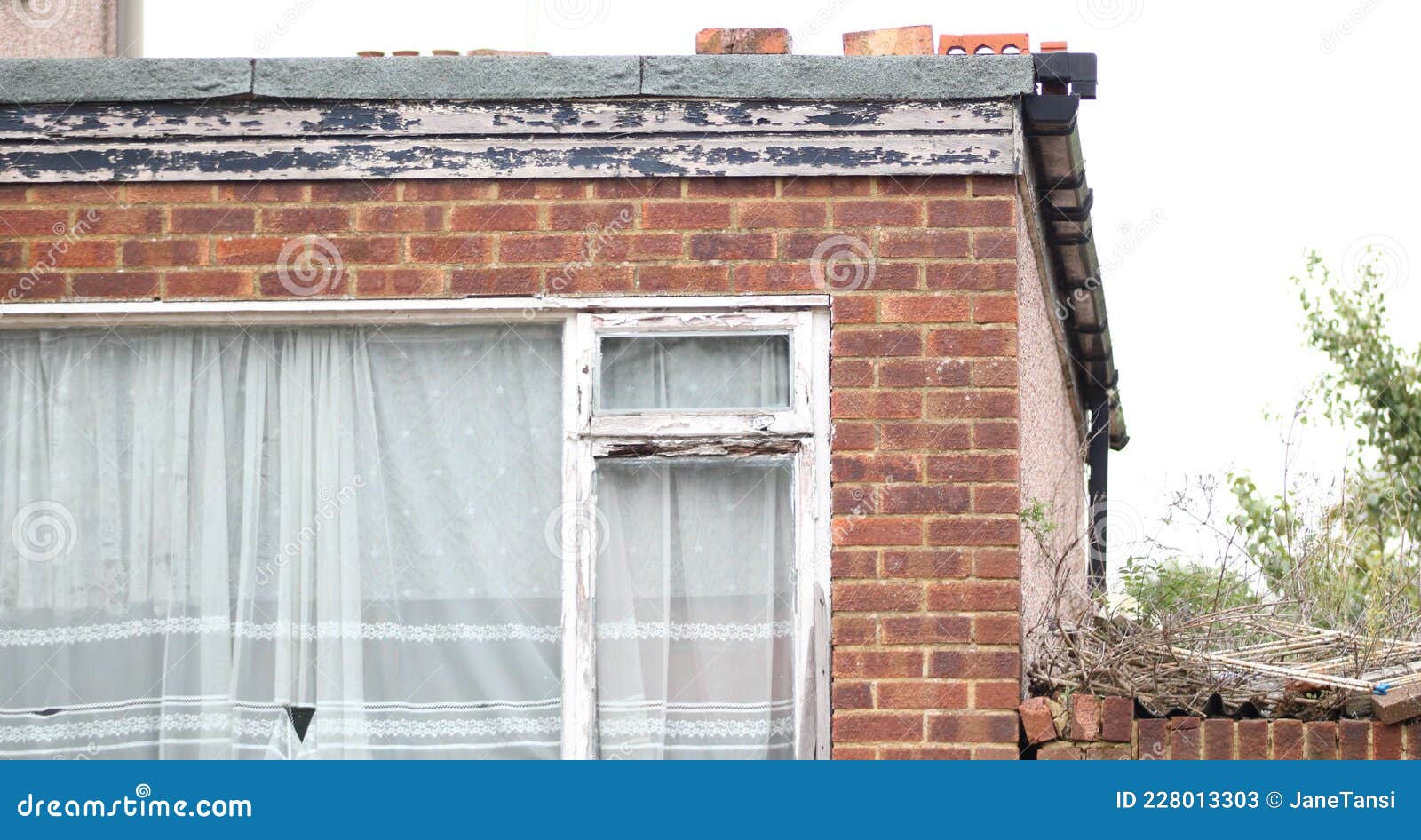 Decaying Old Building with Weathered Window Frame and Peeling Paint ...