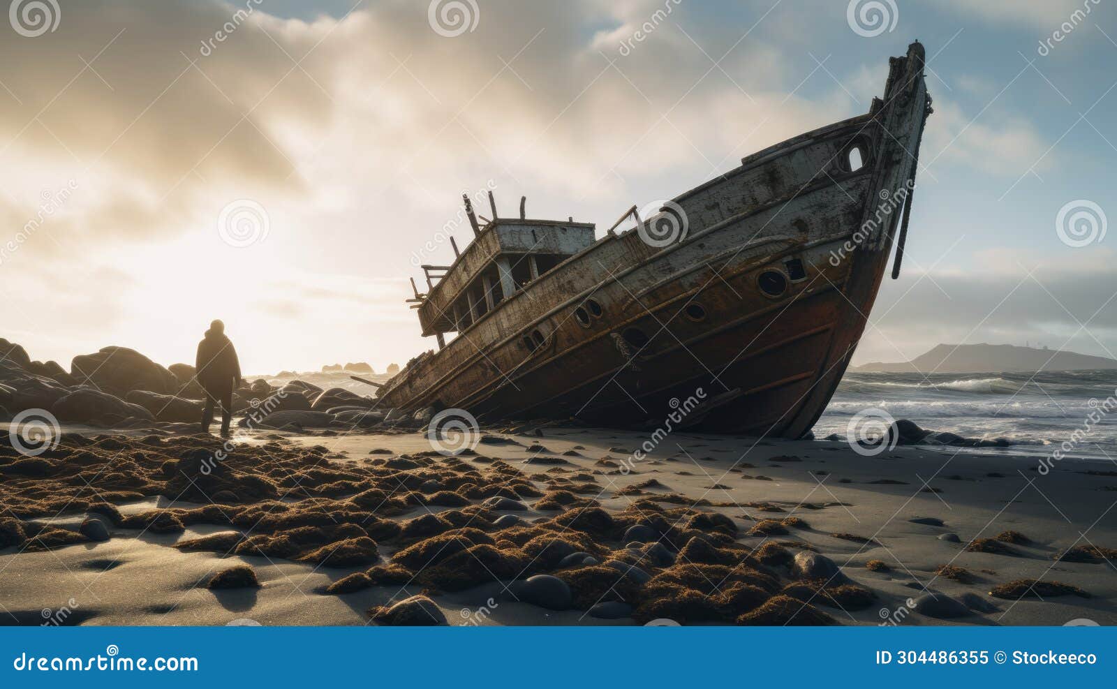 Decaying Ship on Beach: Stunning 8k Resolution with Vray Tracing Stock ...