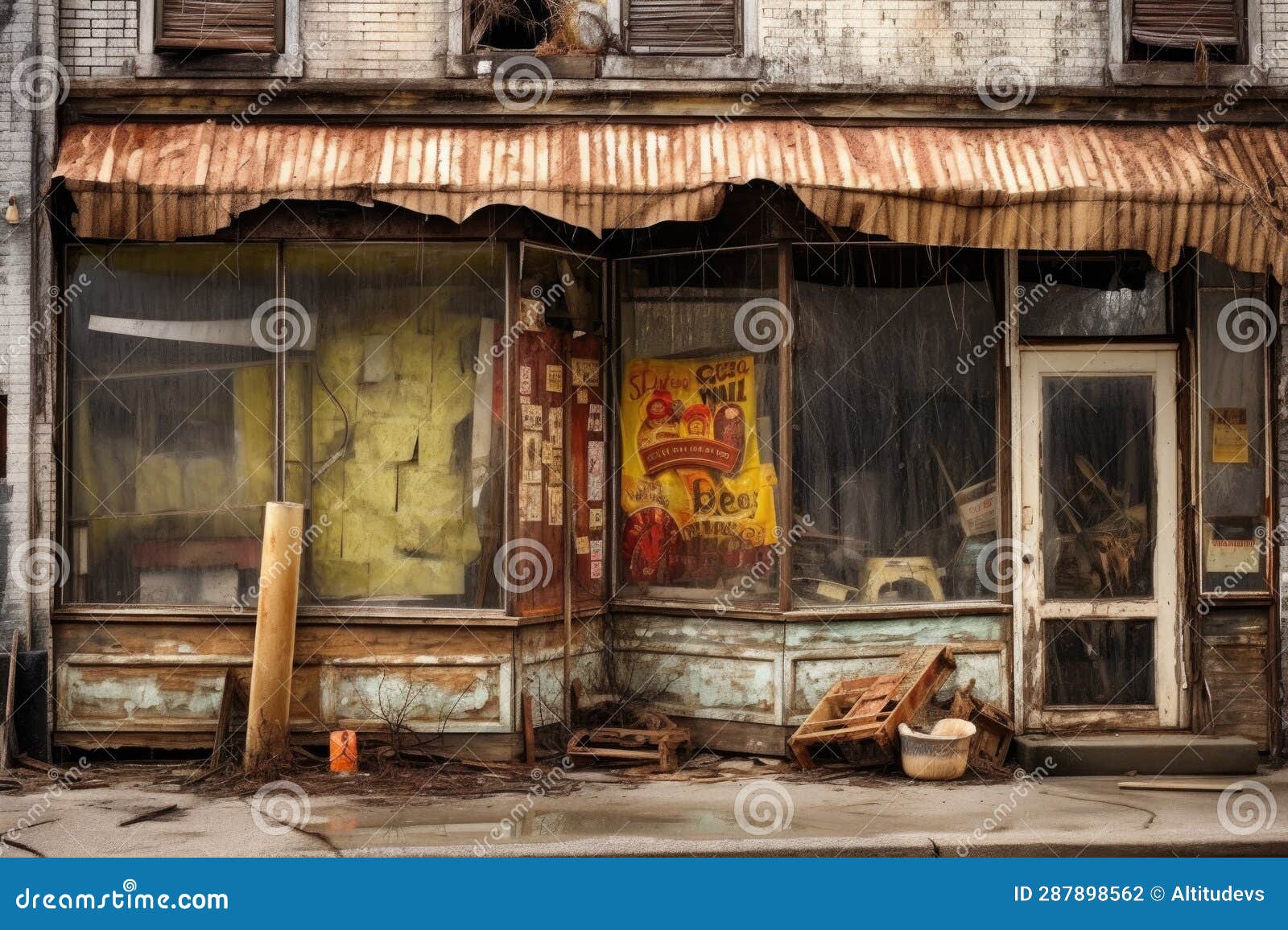 Decaying Storefront with Broken Windows Stock Photo - Image of derelict ...