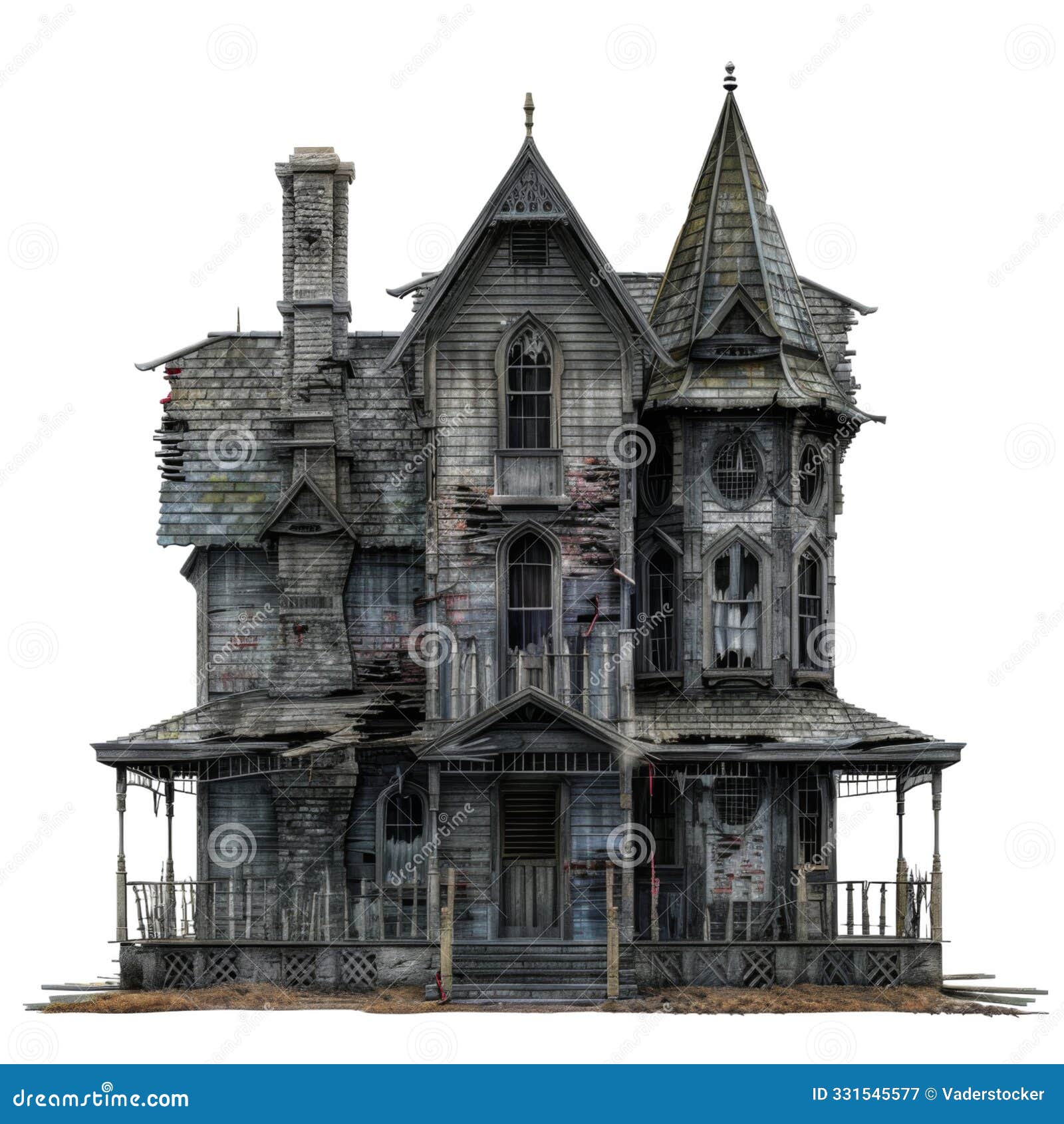 Decaying Victorian Mansion with a Spired Tower Stock Illustration ...