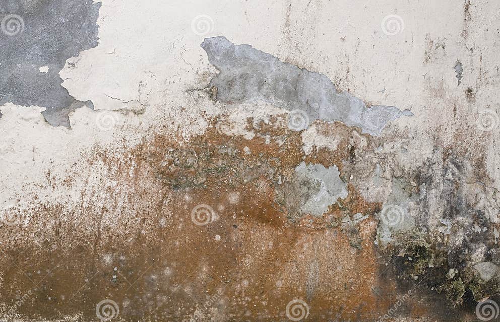 Decaying White Concrete Wall with Rust Stains. Background Texture Stock ...