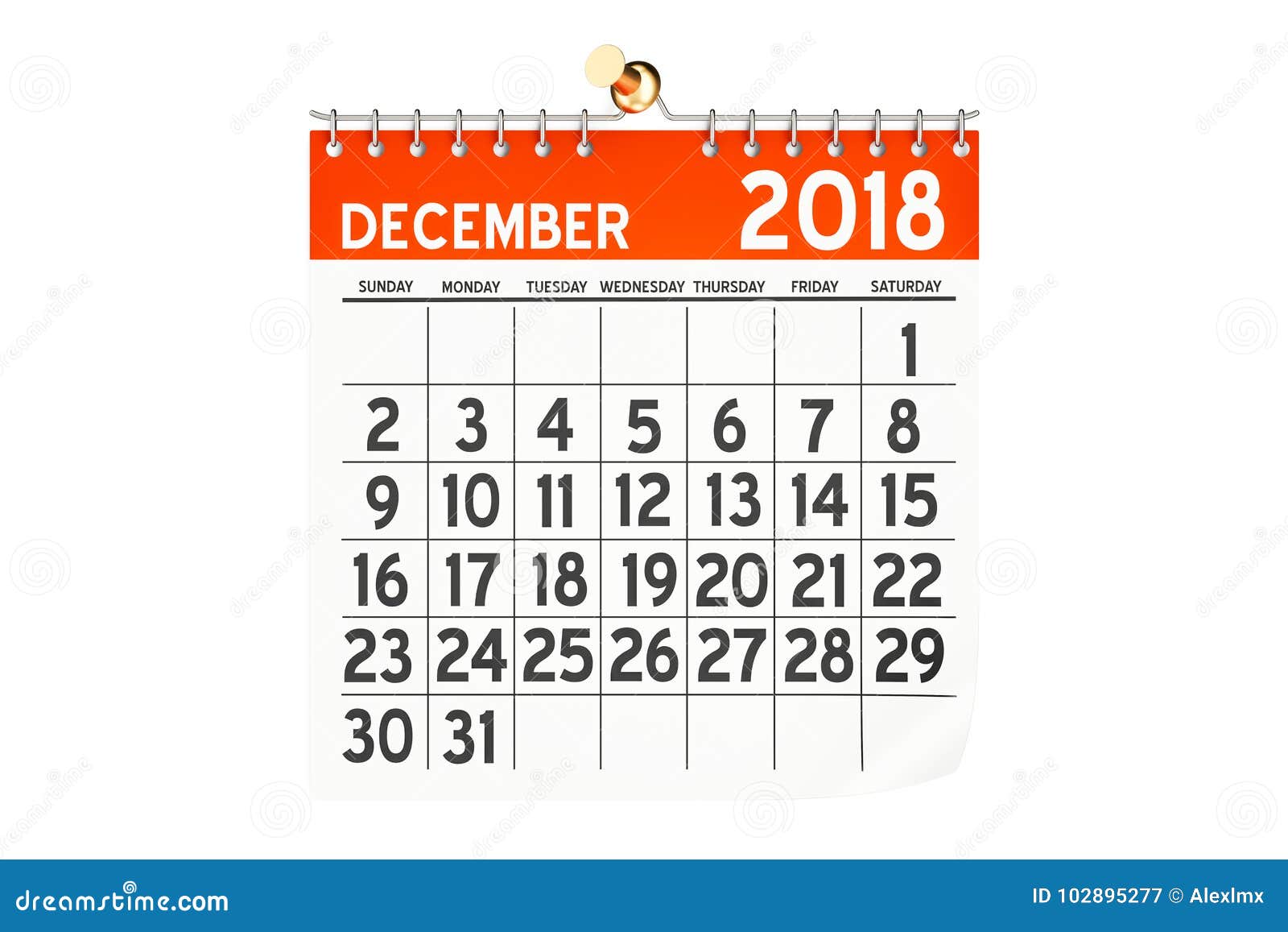 December 2018 Calendar, 3D Rendering Stock Illustration - Illustration ...