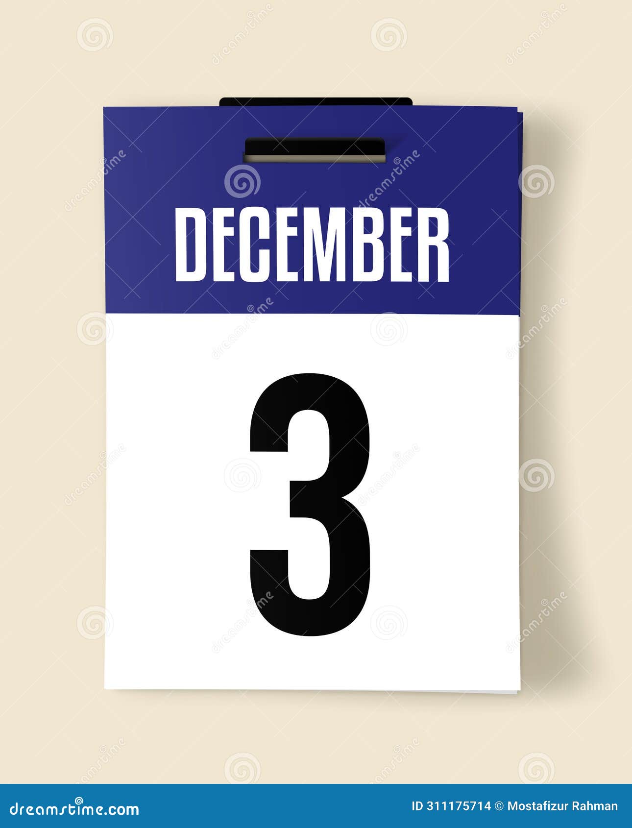 3 December Calendar Date, a Realistic Calendar Sheet Hanging on a Wall ...