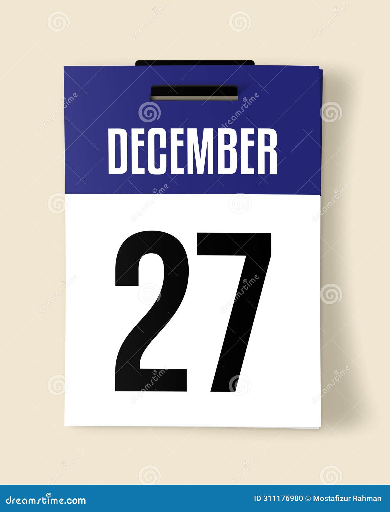 27 December Calendar Date, a Realistic Calendar Sheet Hanging on a Wall ...