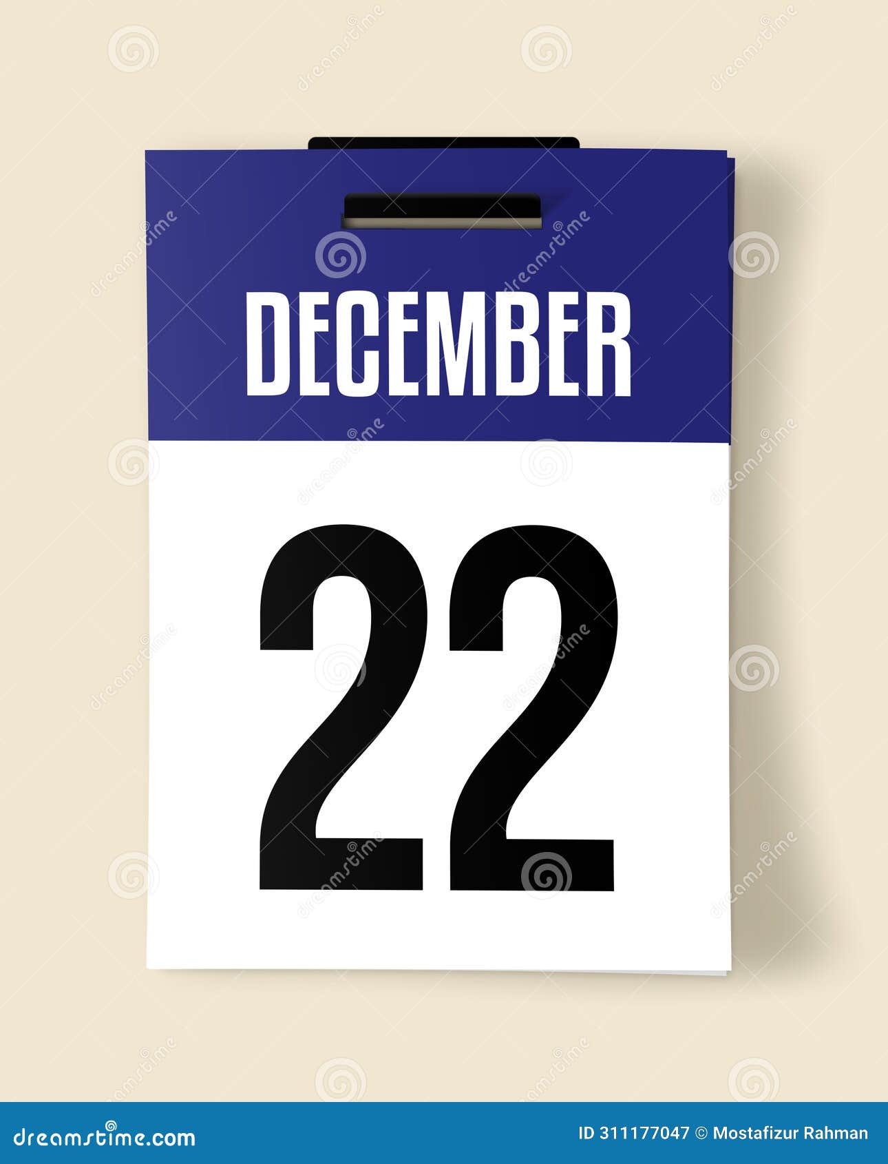 22 December Calendar Date, a Realistic Calendar Sheet Hanging on a Wall ...