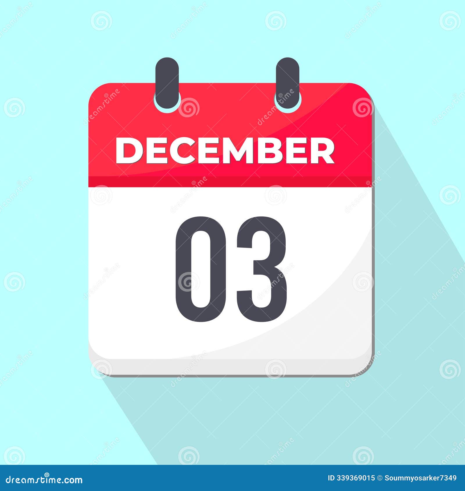 03 December daily Calendar Icon 3d Style Red and White with Light Green ...