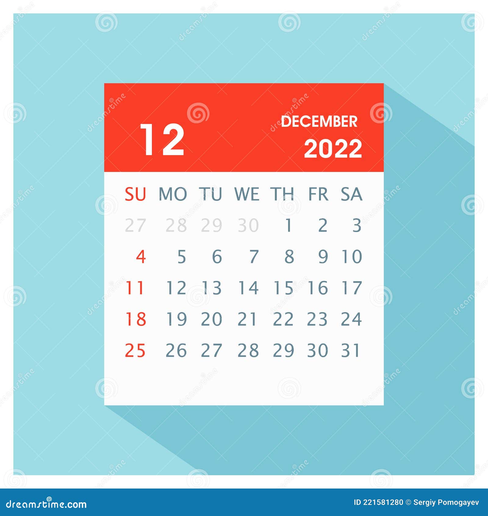 December 2022-Calendar 2022 Template Vector Illustration, Week Start On ...