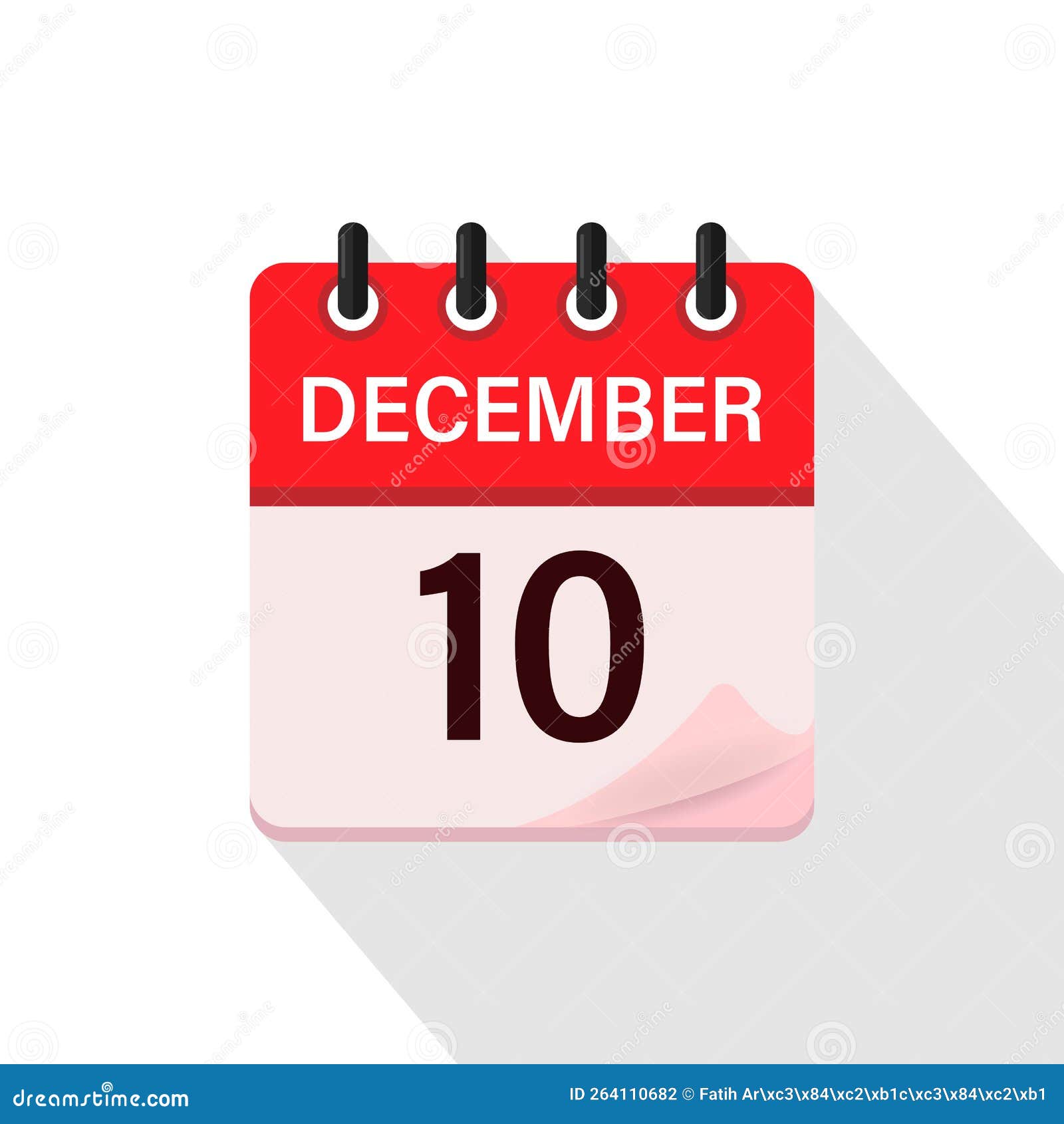 December 10, Calendar Icon with Shadow. Day, Month. Flat Vector ...