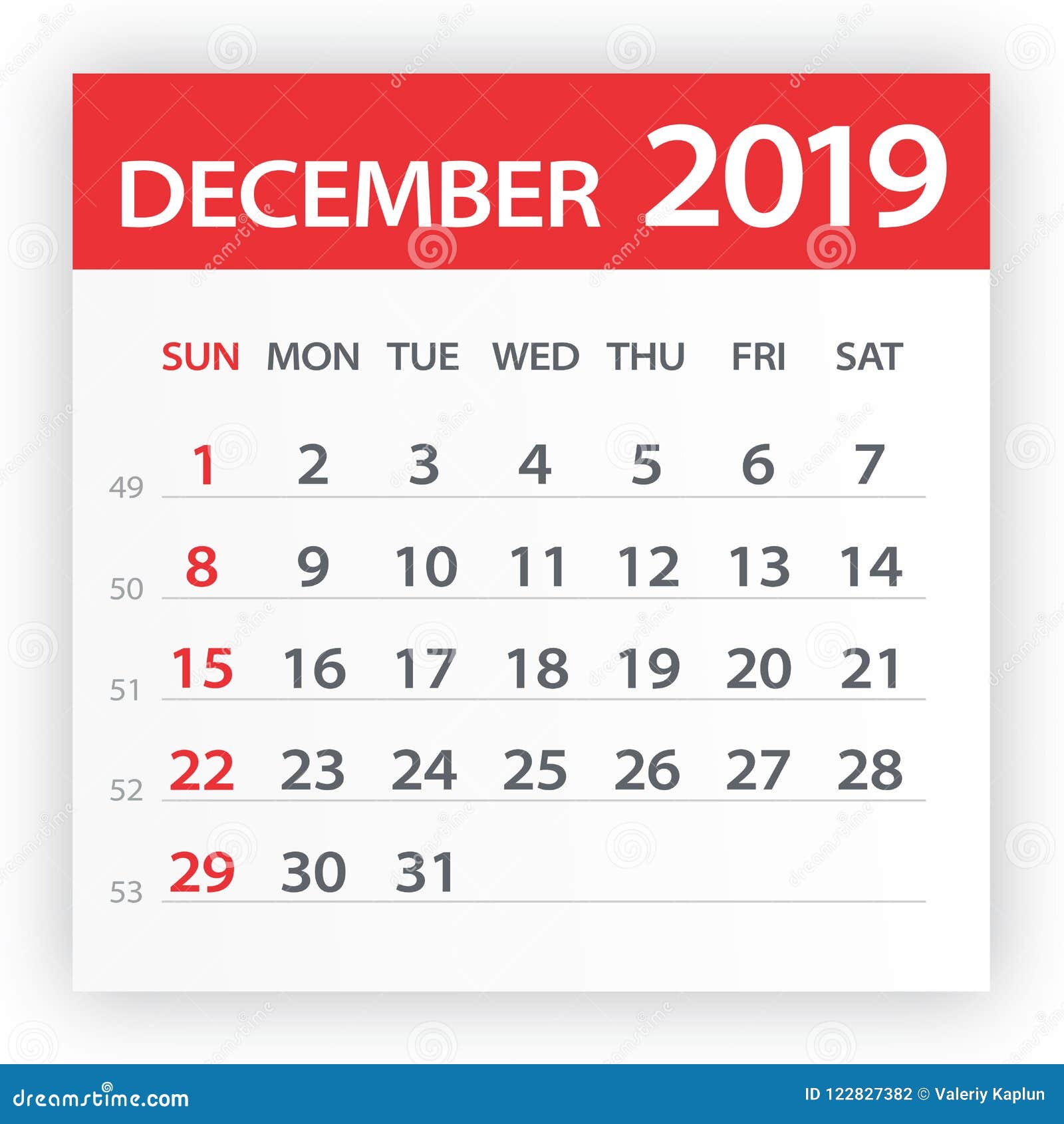 December 2019 Calendar Leaf - Vector Illustration Stock Illustration ...