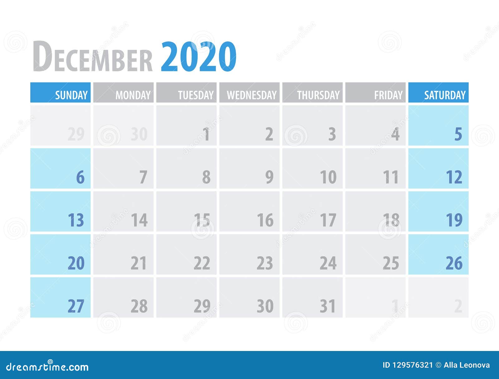December. Calendar Planner 2020 in Clean Minimal Table Simple Style ...