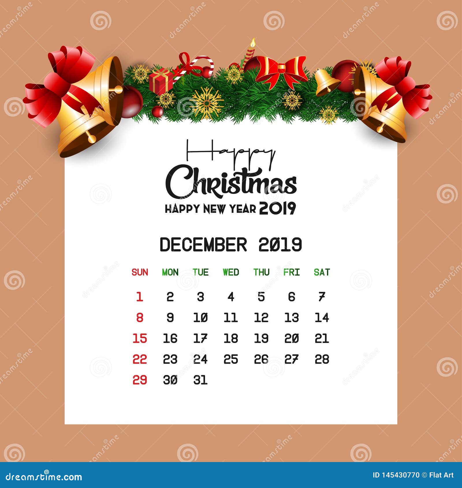 December 2019 Calendar Template Stock Vector - Illustration of graphic ...