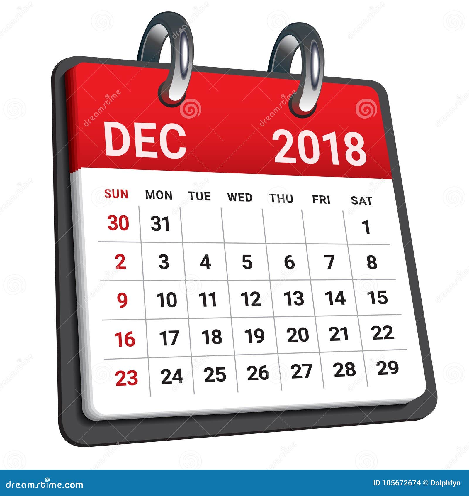 December 2018 Calendar Vector Illustration Stock Vector - Illustration ...