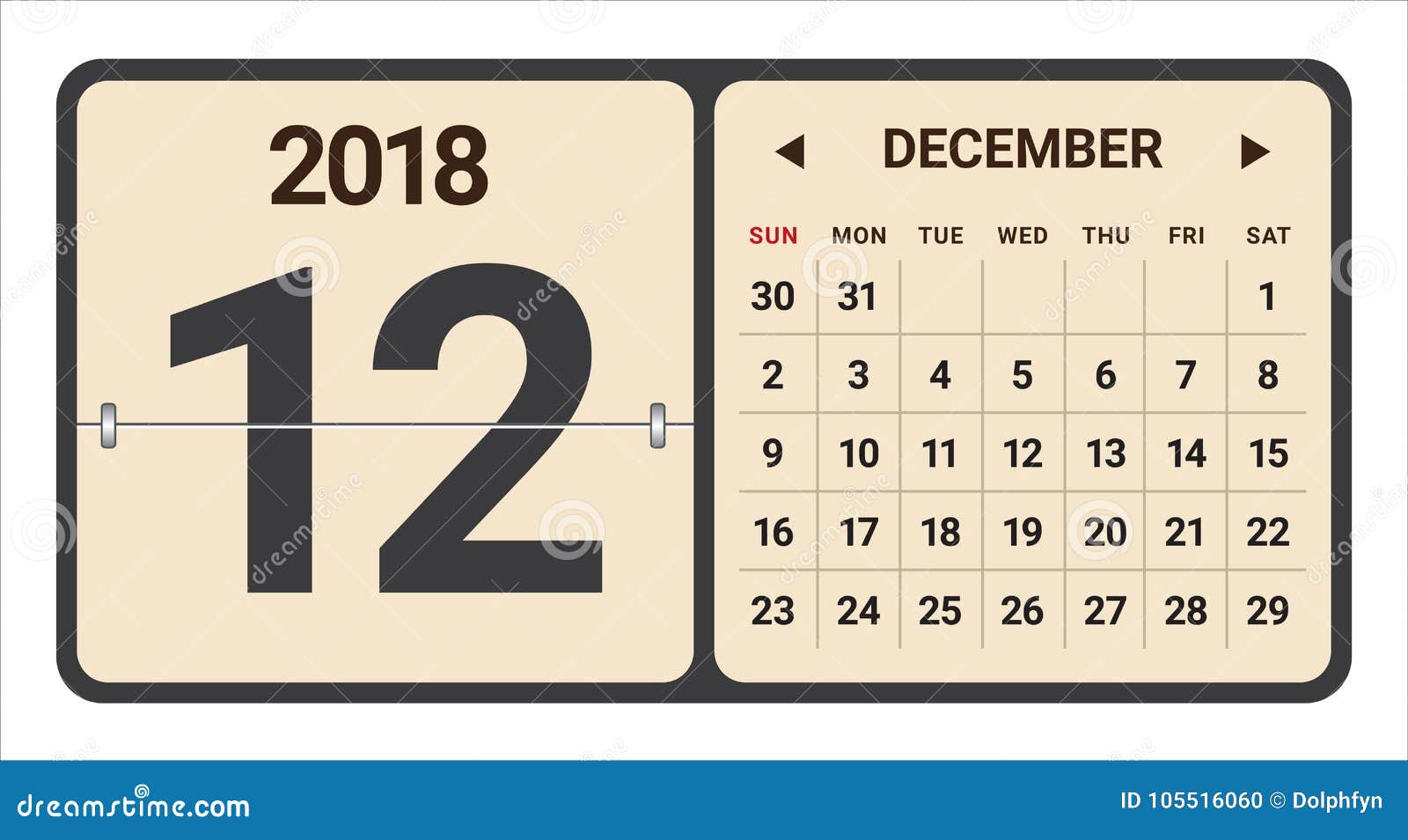 December 2018 Calendar Vector Illustration Stock Vector - Illustration ...