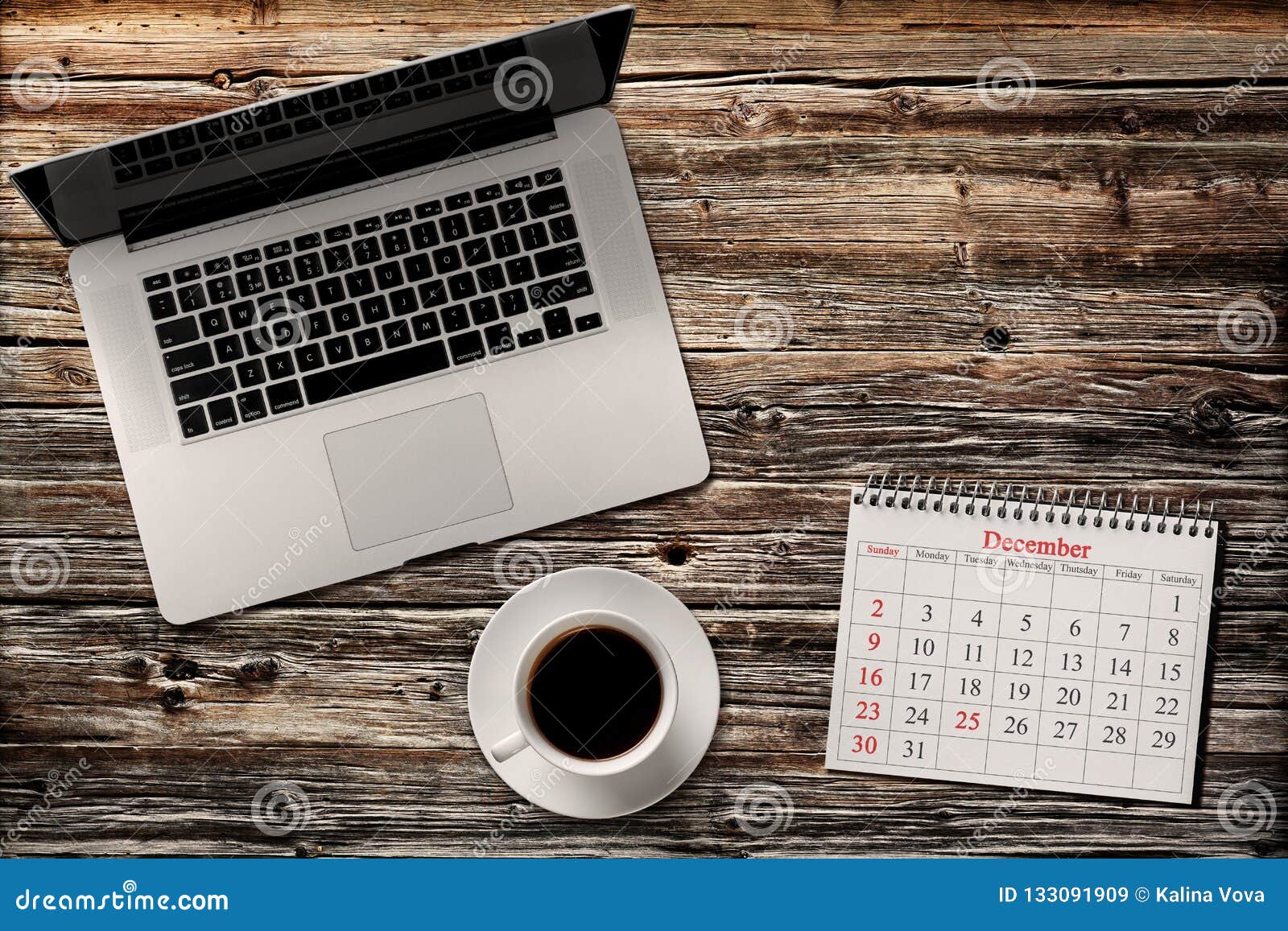 Desktop with Computer, Coffee and Calendar Stock Image - Image of ...
