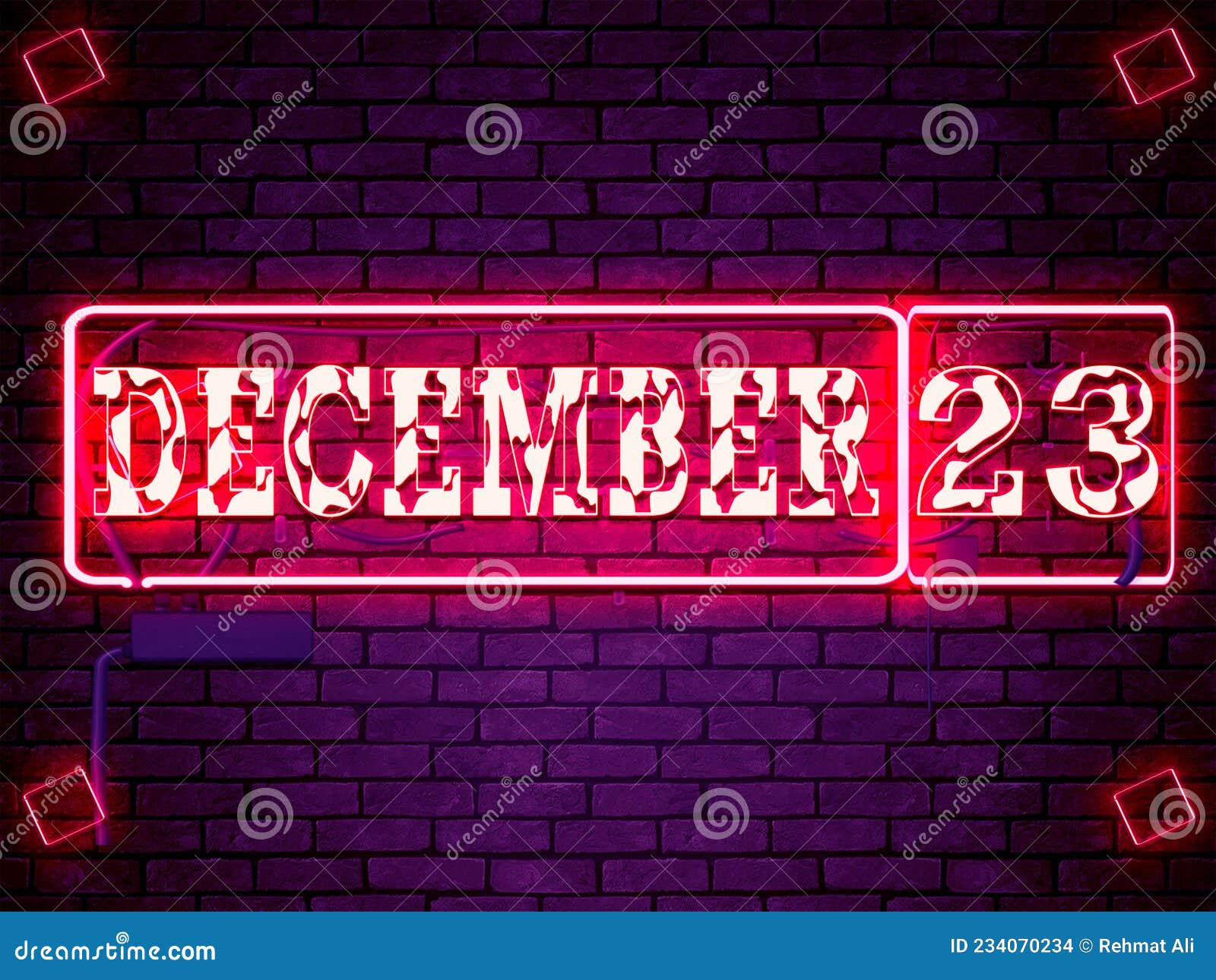 23 December. Calendar on Workplace Neon Text Effect on Bricks ...